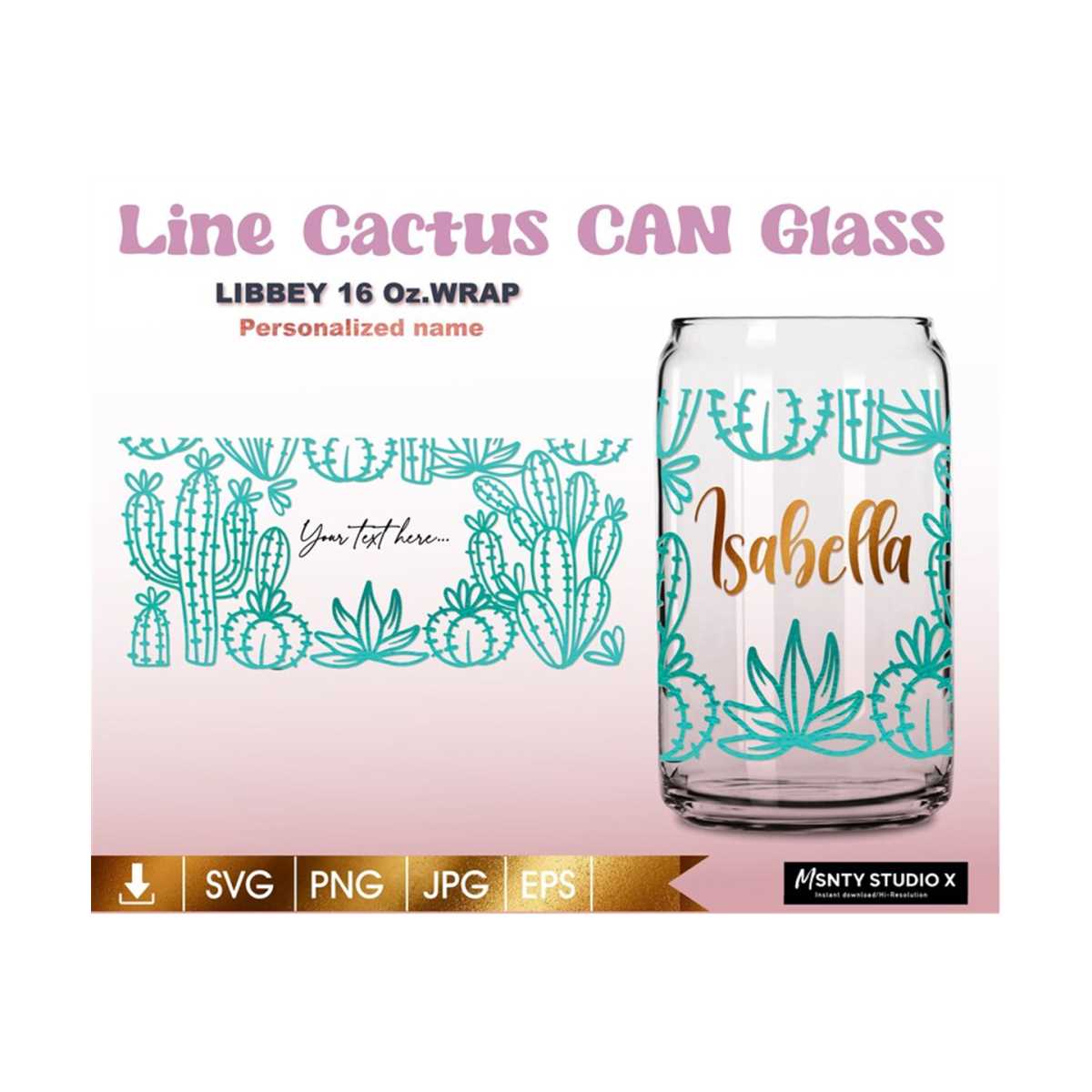Full wrap Line cactus Glass Wrap Svg,Summer succulent can gl | Inspire ...