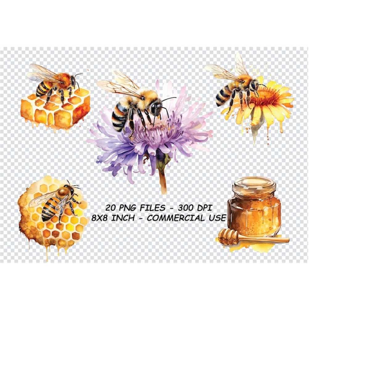 WATERCOLOR HONEY BEE Clipart, Honey Bee Clipart Png, Honey B - Inspire ...
