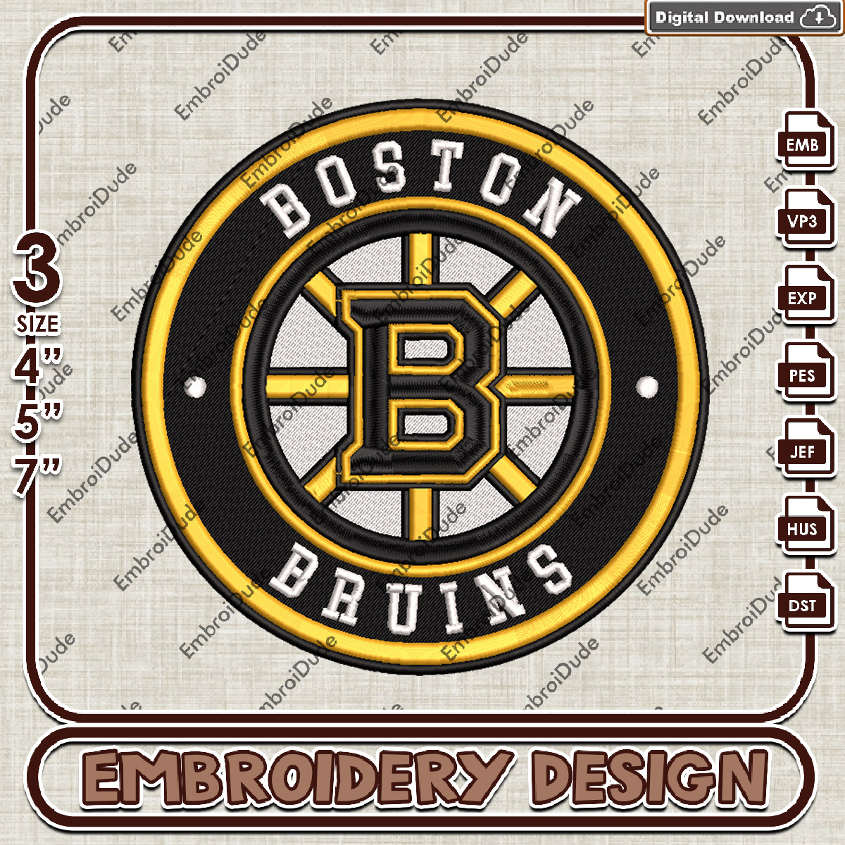 Boston Bruins NHL Team Embroidery Design, NHL Logo Embroider | Inspire ...