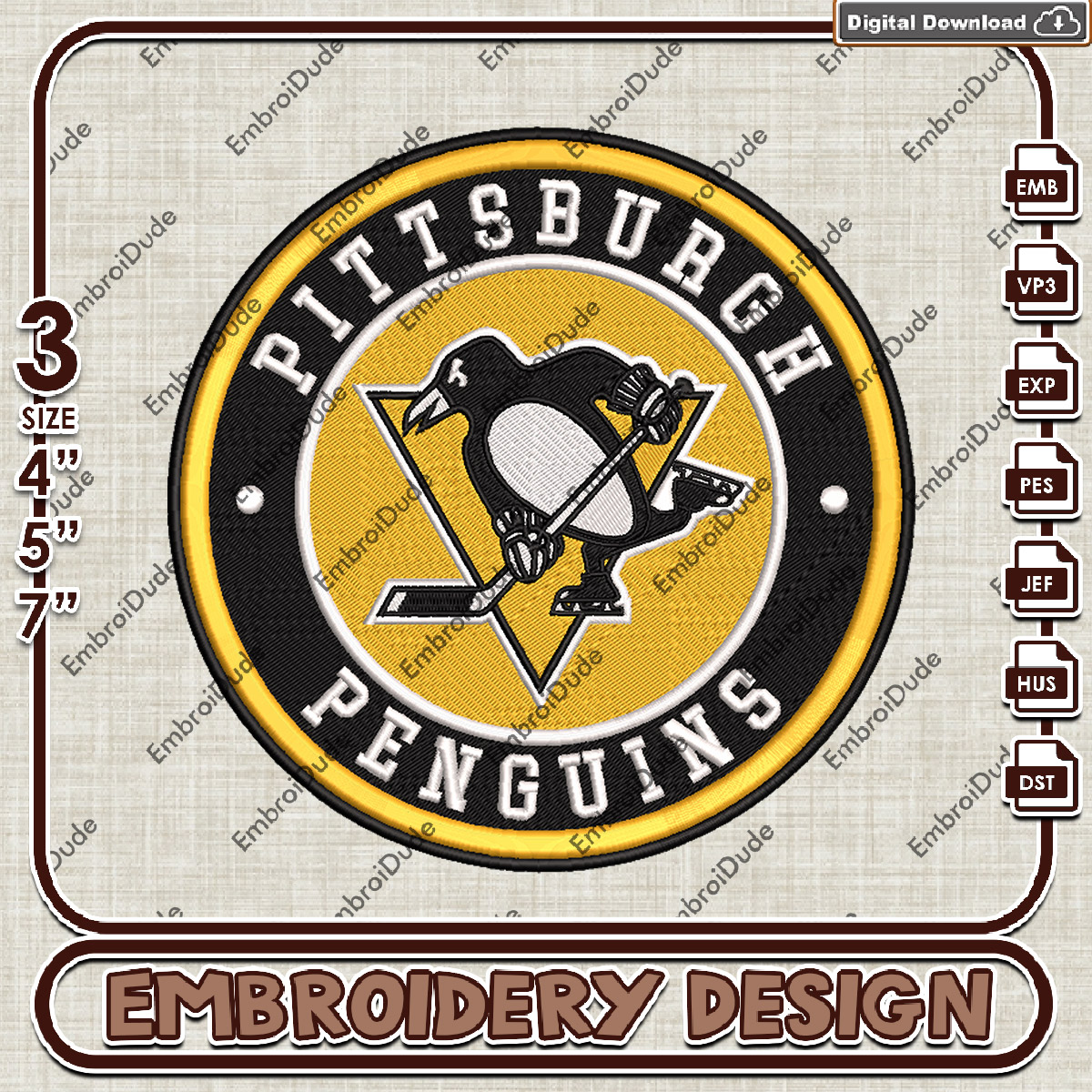 Pittsburgh Penguins NHL Team Embroidery Design, NHL Logo Emb | Inspire ...