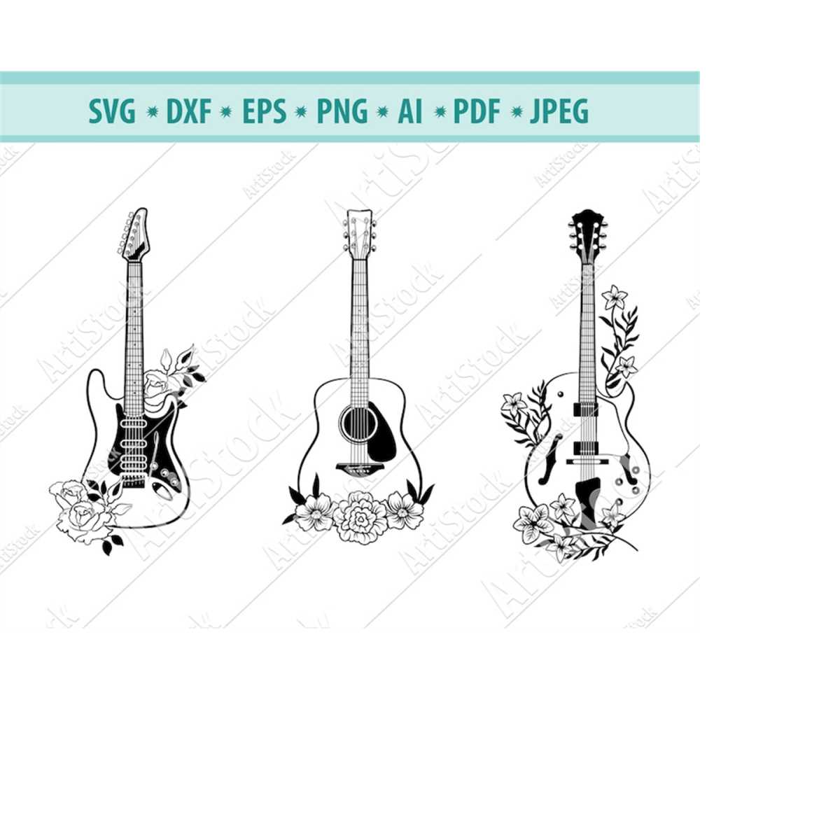 Guitar Svg, Floral Guitar Svg, Acoustic guitar Svg, Flowers | Inspire ...