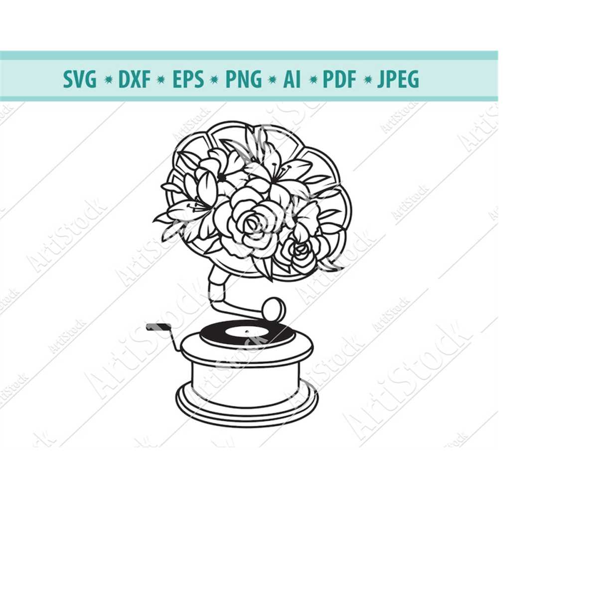 Phonograph Svg, Gramophone with flowers Svg, Floral phonogra | Inspire ...