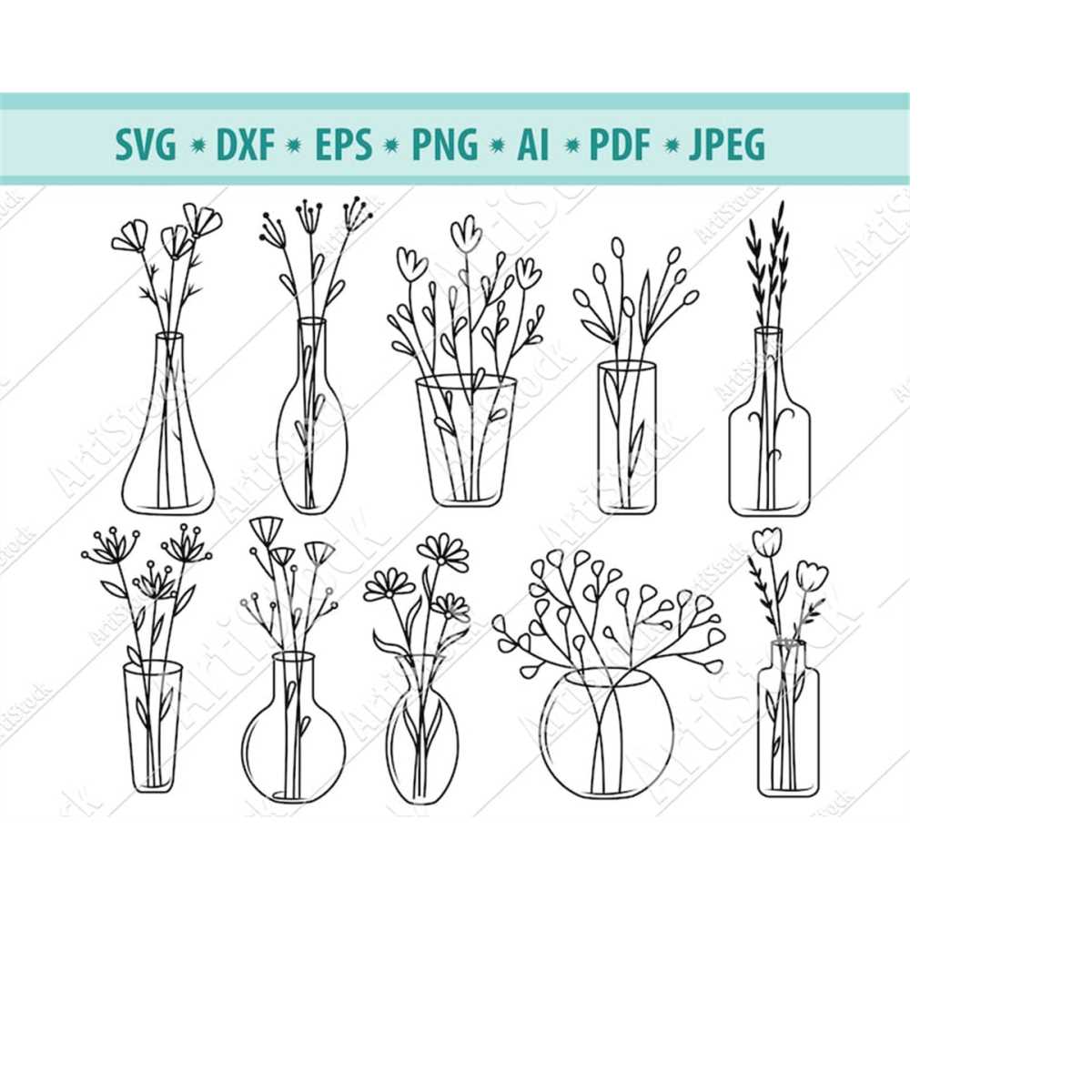 Flower Vase SVG file, Flower SVG files, Flower cut files, Fl | Inspire ...