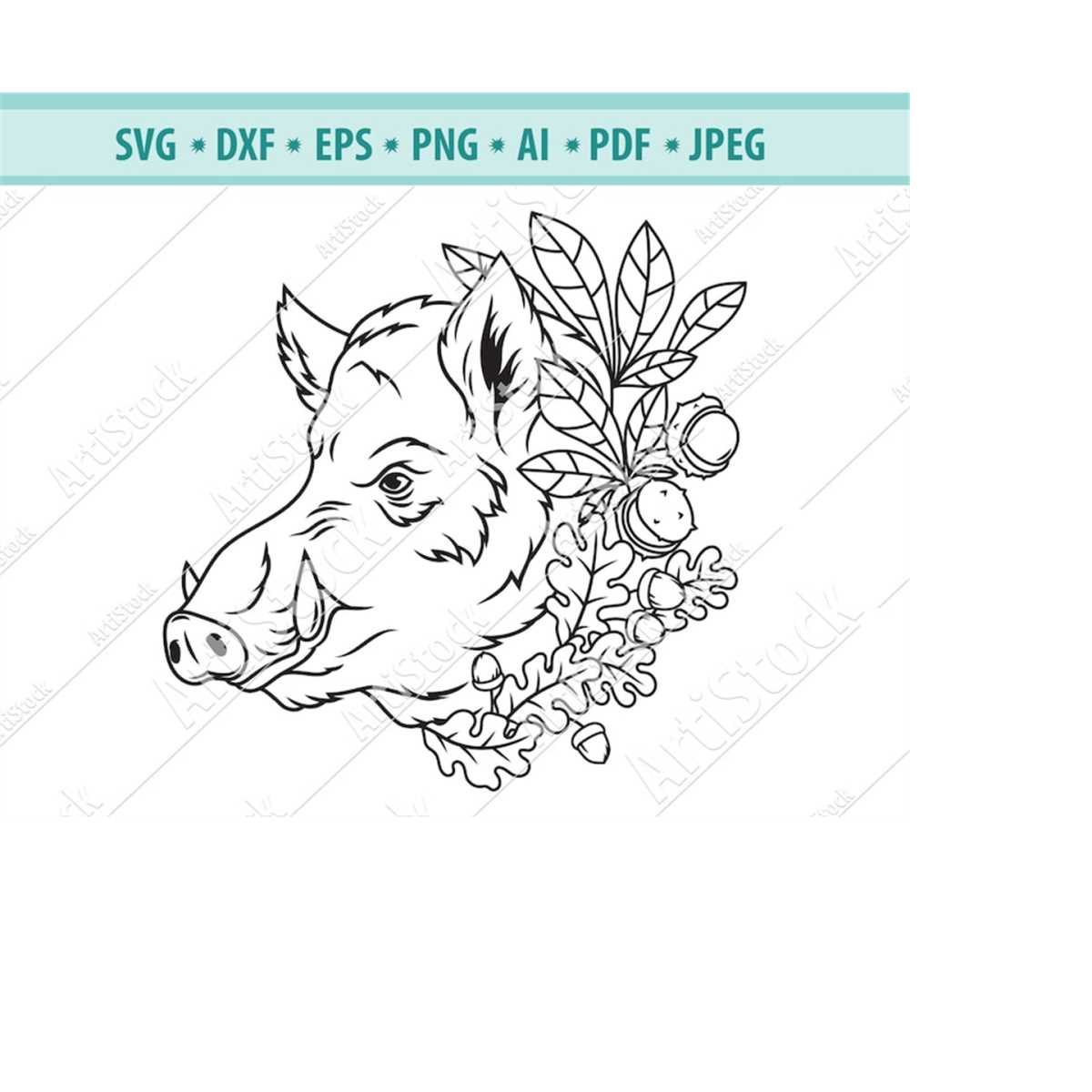 Boar head Svg, Forest Boar Svg, Fall wreath Svg, Boar with f | Inspire ...