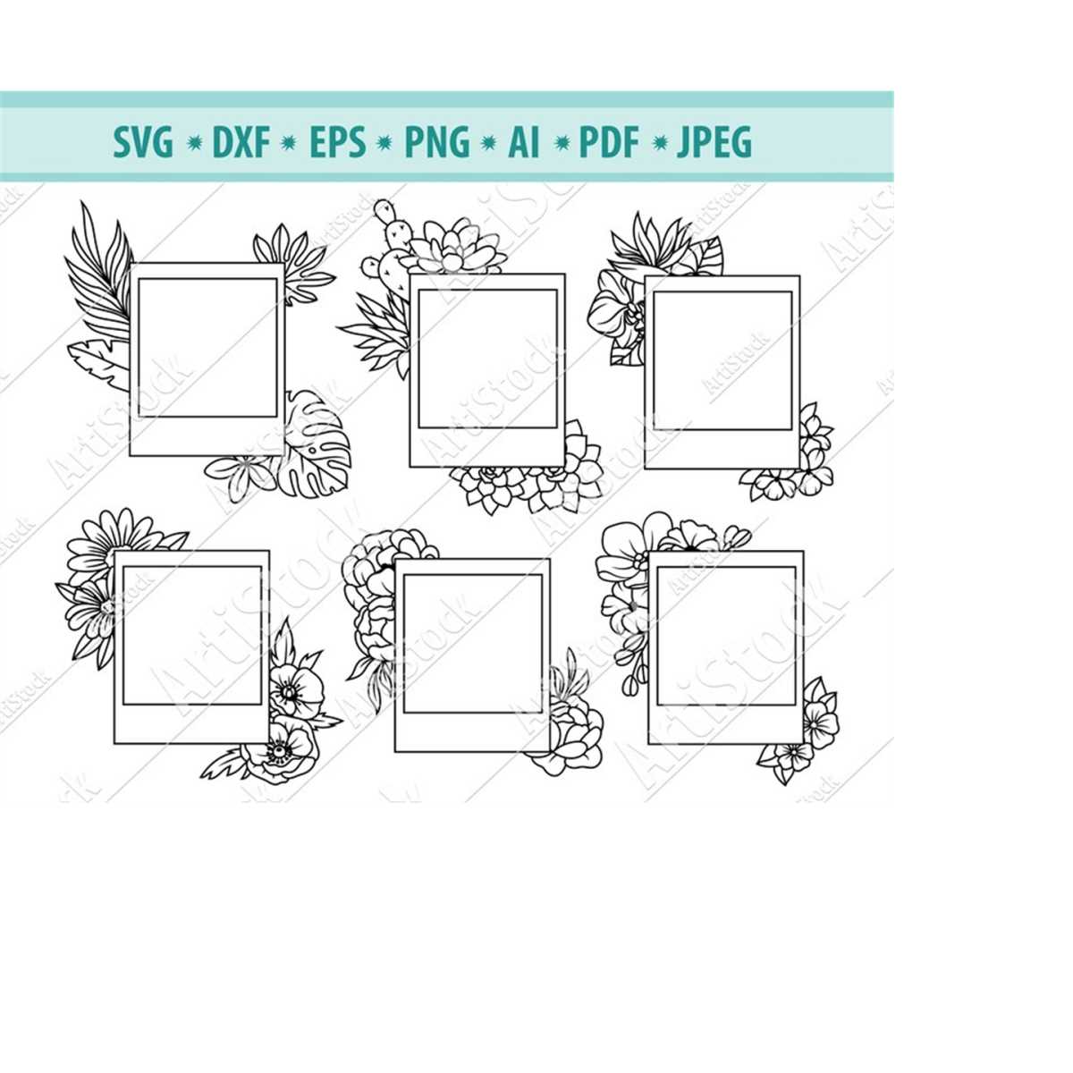 Floral photo frame Svg, Flower Photos Svg, Square Frame SVG, | Inspire ...