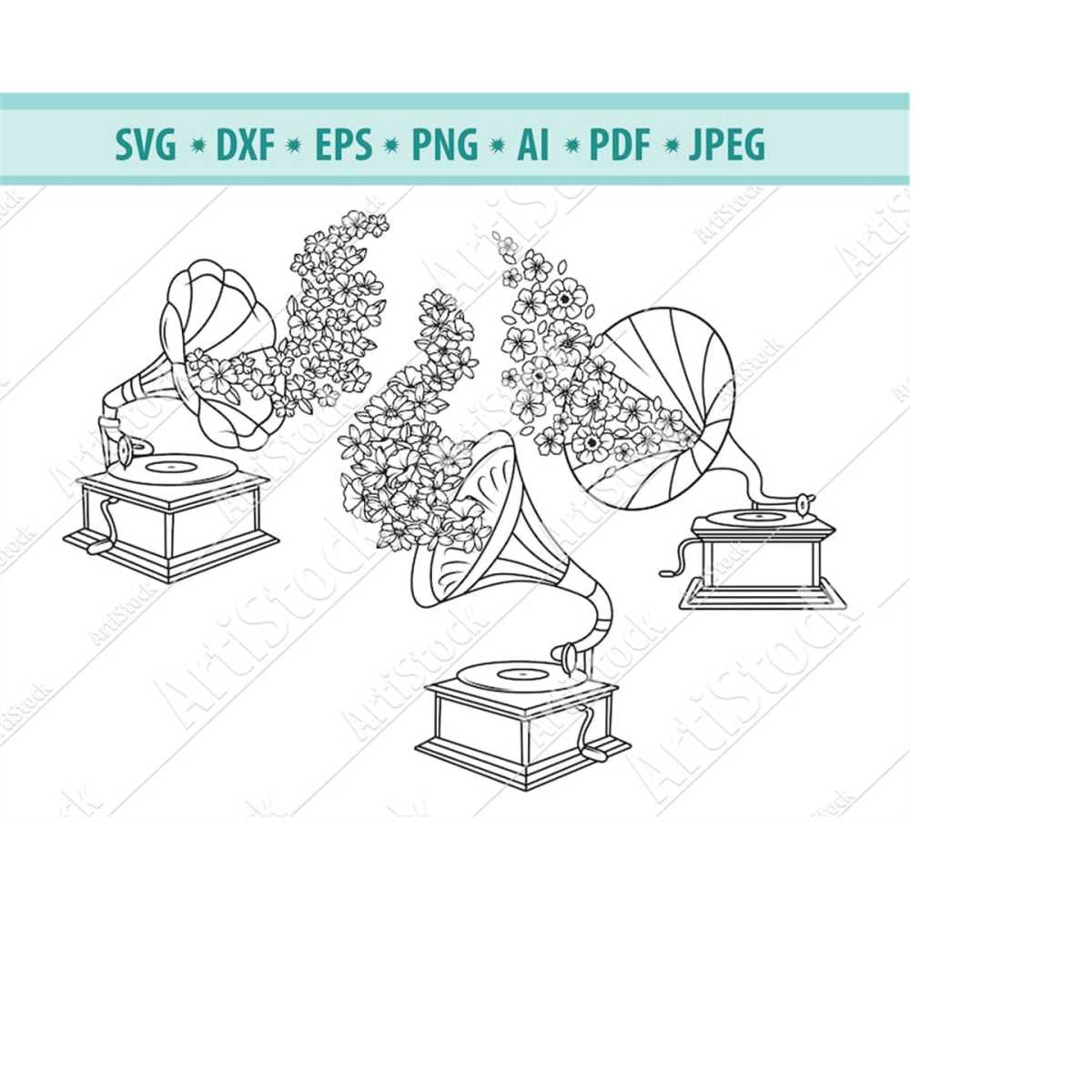 Phonograph Svg, Gramophone with flowers Svg, Floral phonogra | Inspire ...