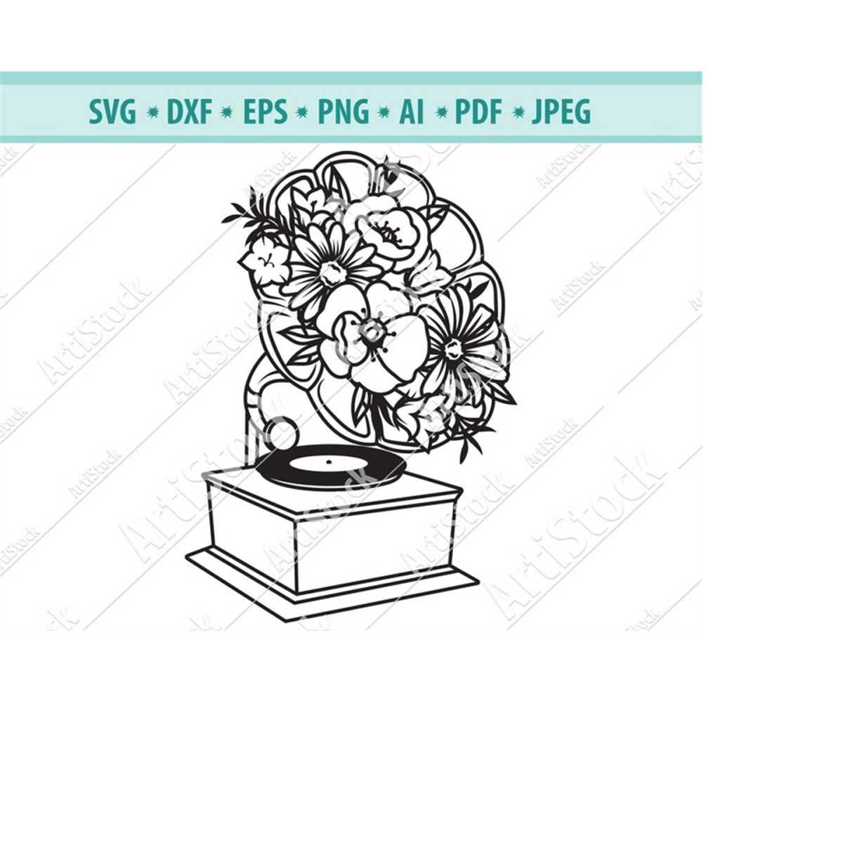 Phonograph Svg, Gramophone with flowers Svg, Floral phonogra | Inspire ...