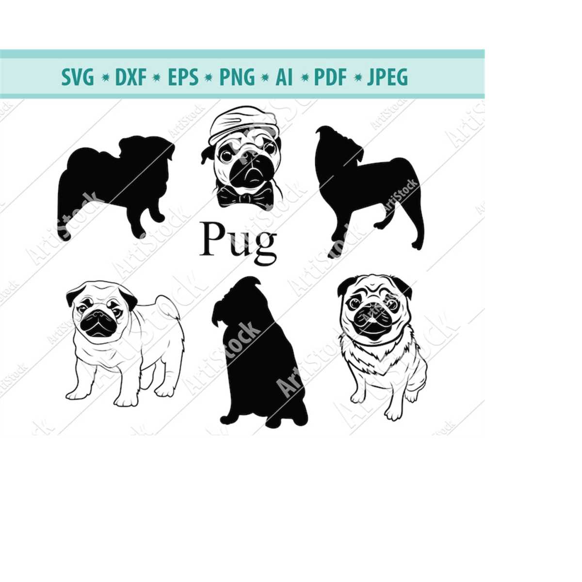 Pug SVG - Pug Silhouettes SVG - Dog Breeds SVG - Digital Cut | Inspire ...
