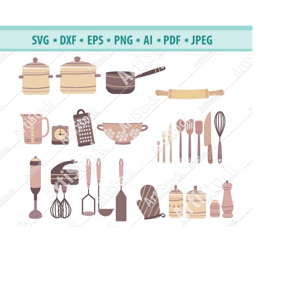 Kitchen Utensils SVG, Kitchen Accessories DXF, Utensils Cut | Inspire ...