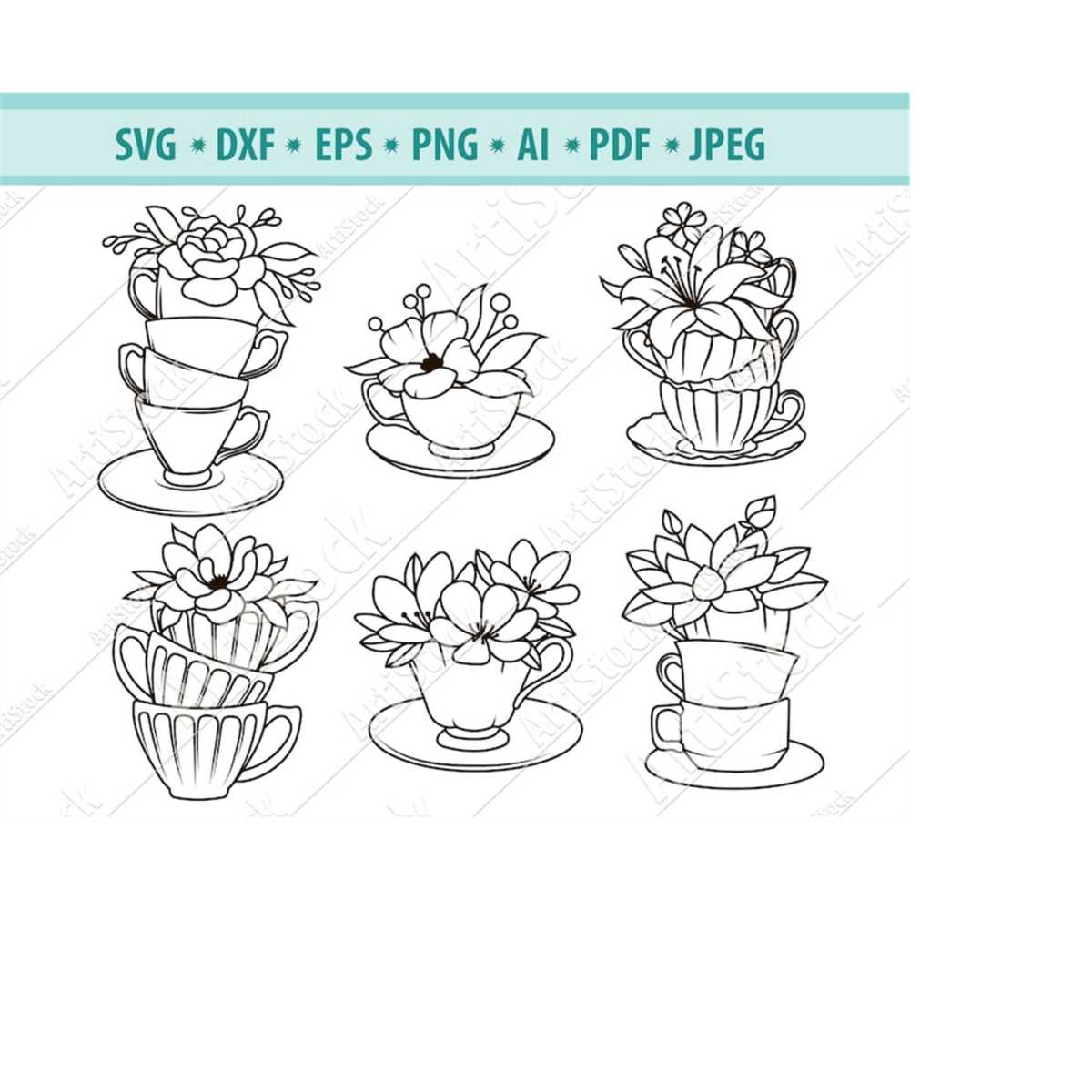 Flower Cup SVG, Coffee Cup SVG, Cup with flowers, Coffee cup | Inspire ...