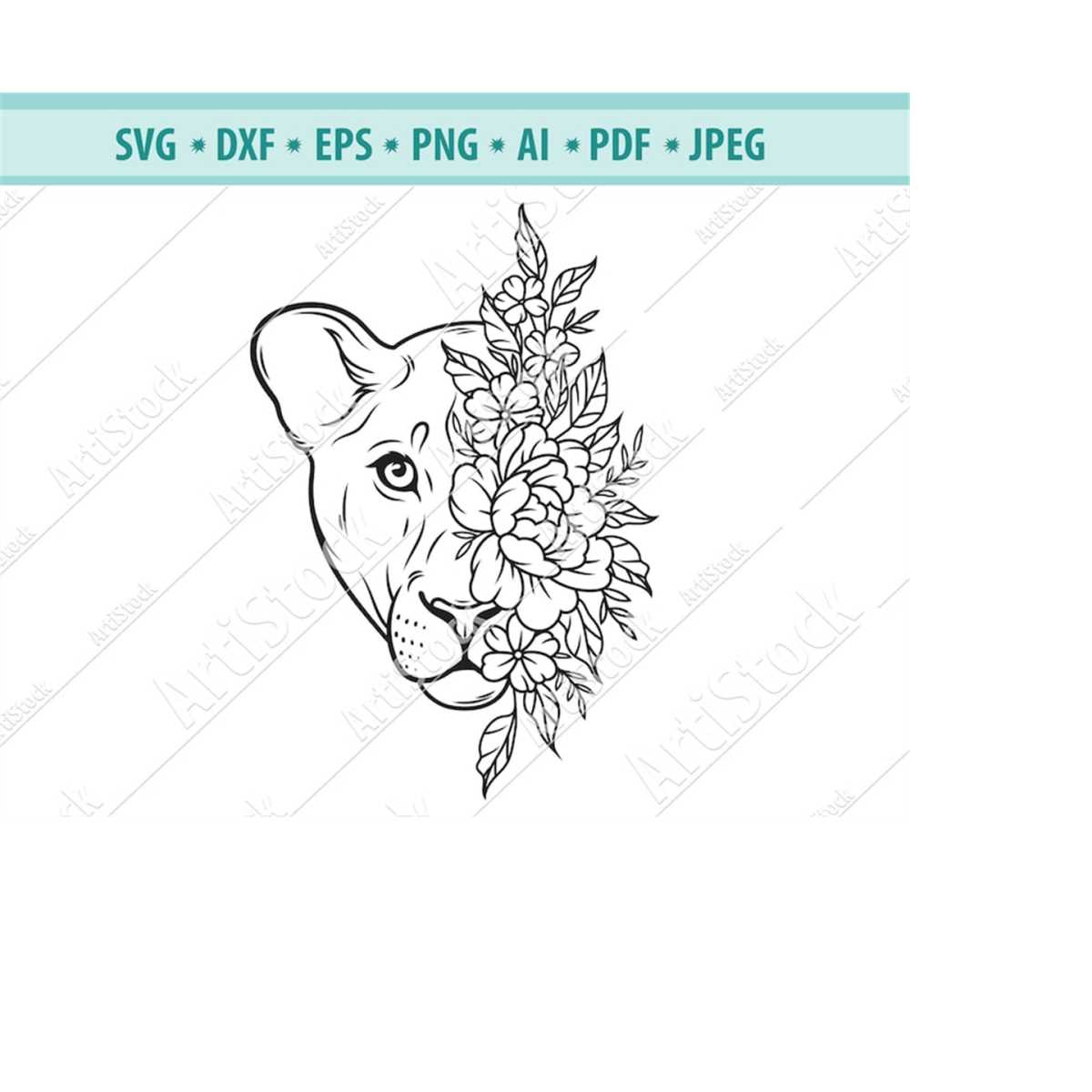 Lioness head SVG, Lion Flower Svg, Wild cat Svg, Lion silhou | Inspire ...