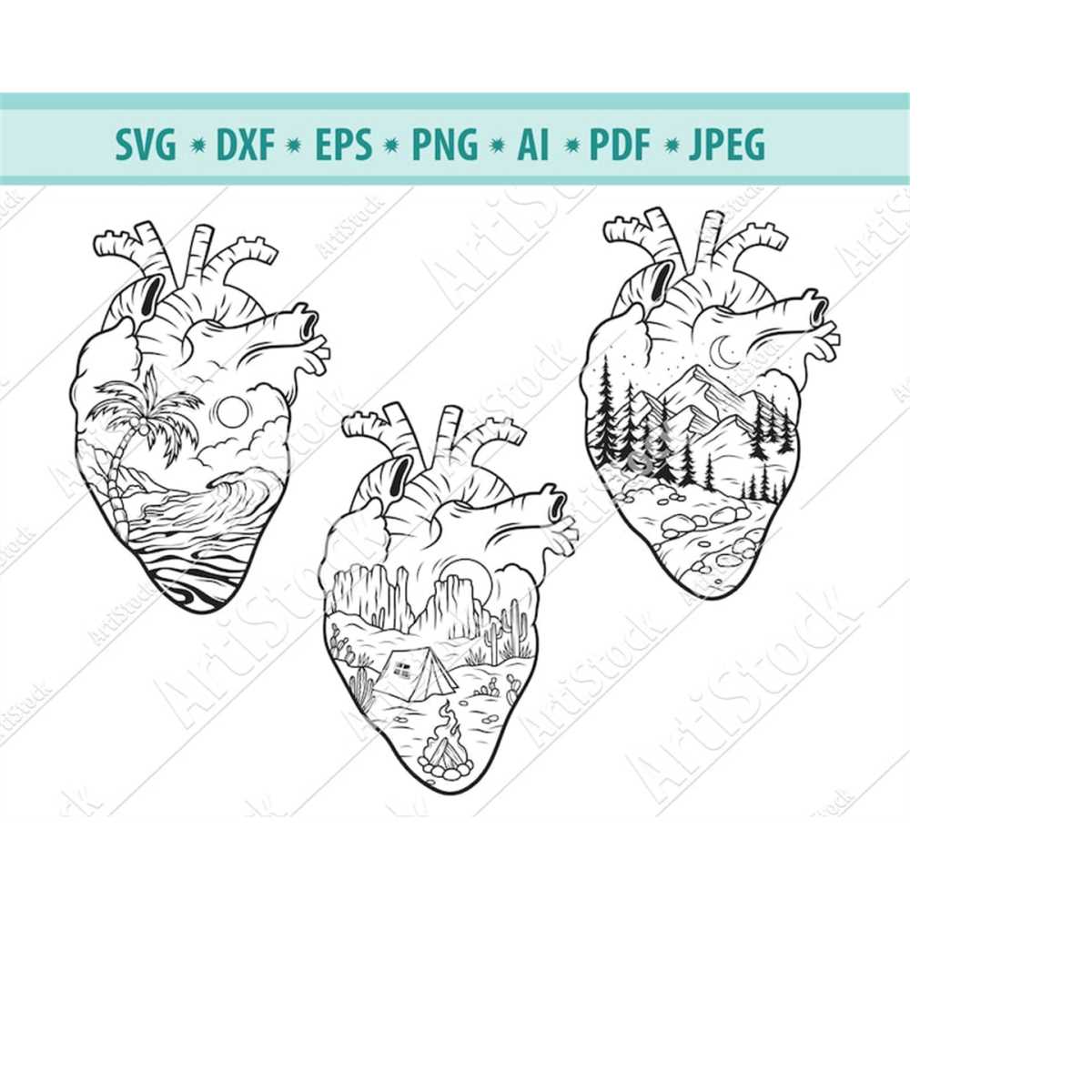Human heart with landscape Svg, Anatomical Svg, Heart with d | Inspire ...