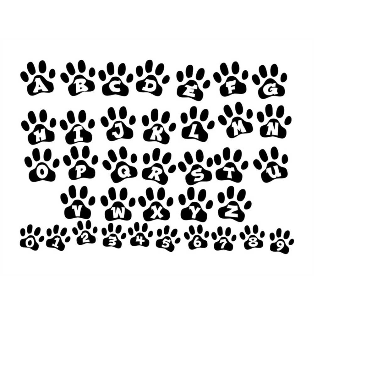 PAW ALPHABET SVG, Paw Font Svg, Paw Letters and Numbers for - Inspire ...