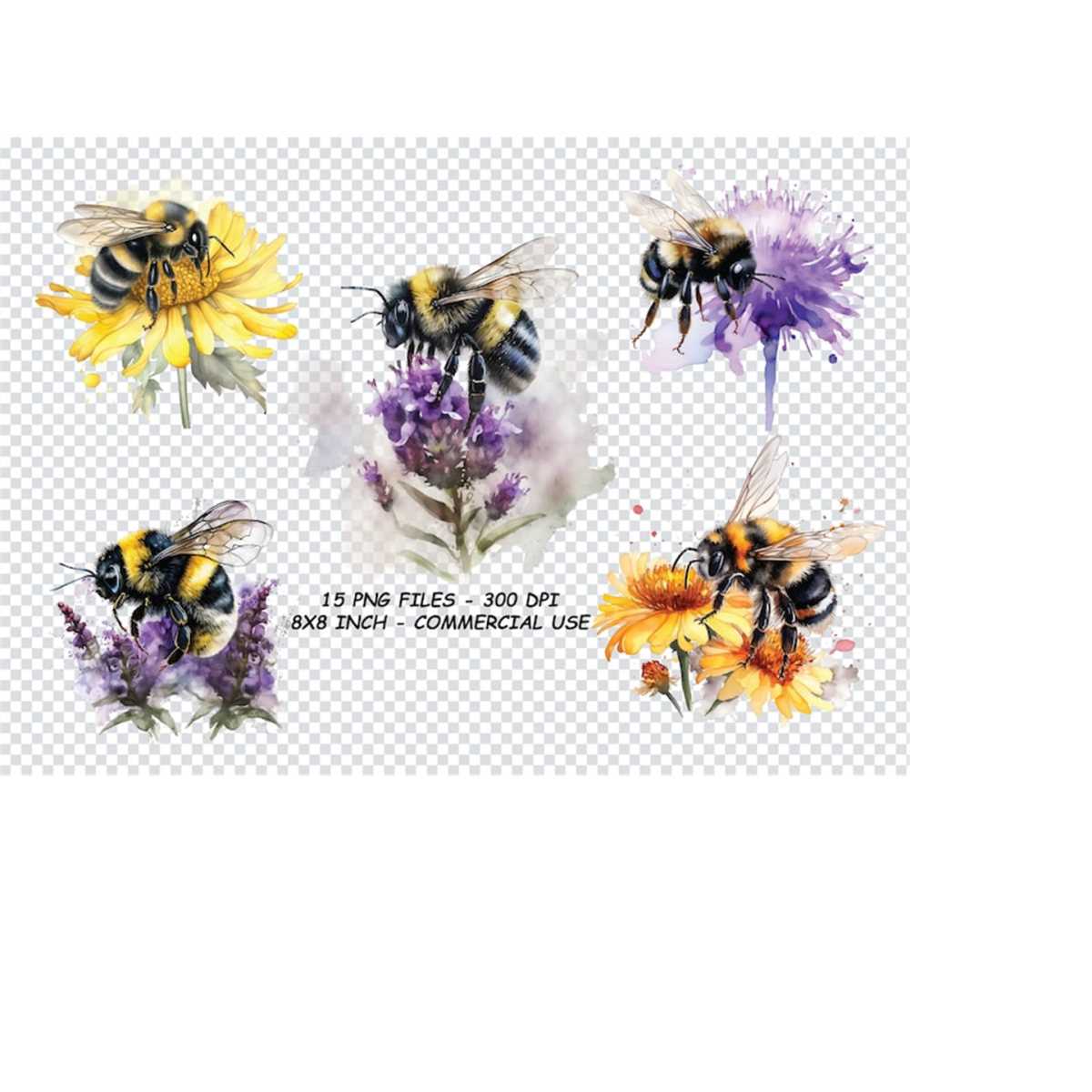 Watercolor Bumble Bee Clipart, spring garden bee clip art PN - Inspire ...