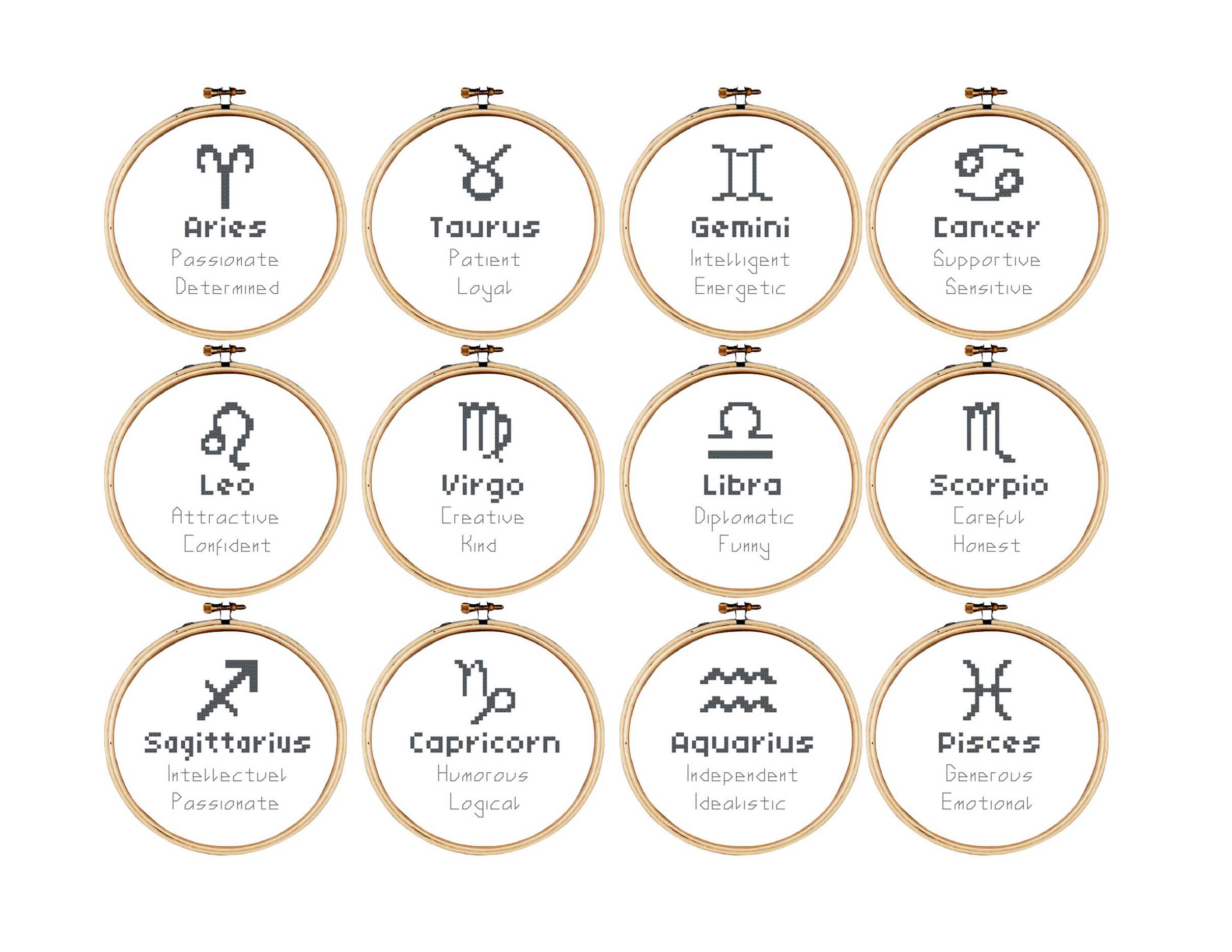 12 Zodiac cross stitch patterns | twelve easy zodiac signs a | Inspire ...