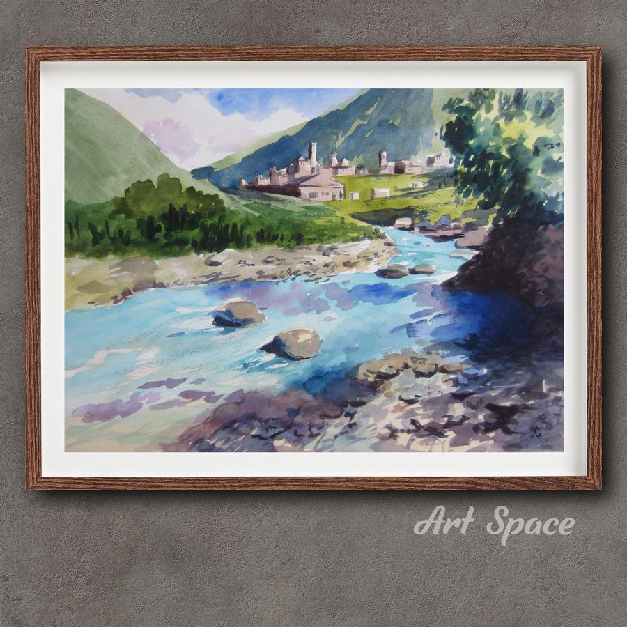 Original watercolor painting **Mountain river**, decoration | Inspire ...