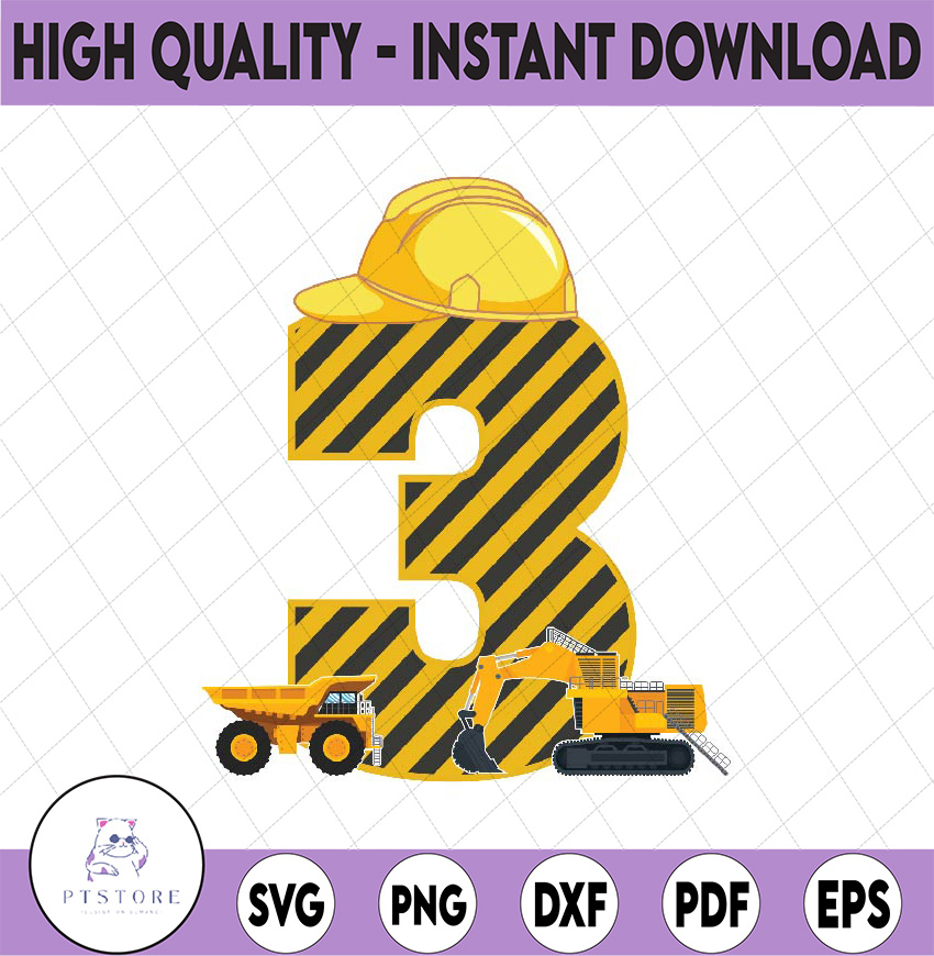 Custom Age Three 3 Years 3rd Birthday Construction Png, Boy | Inspire ...