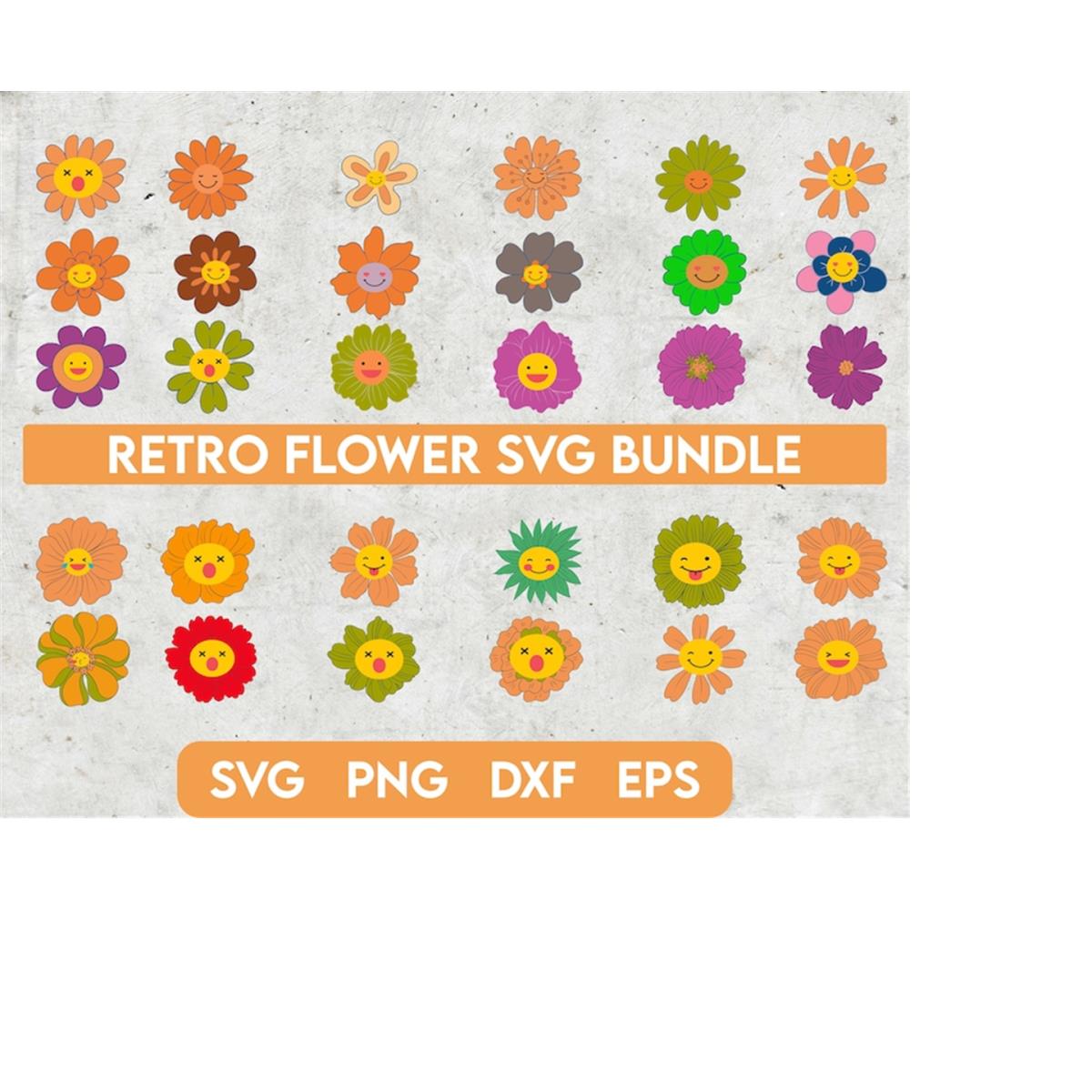 Retro Smiley Flowers Svg Bundle, Groovy Smiley Flower Svg, R | Inspire ...