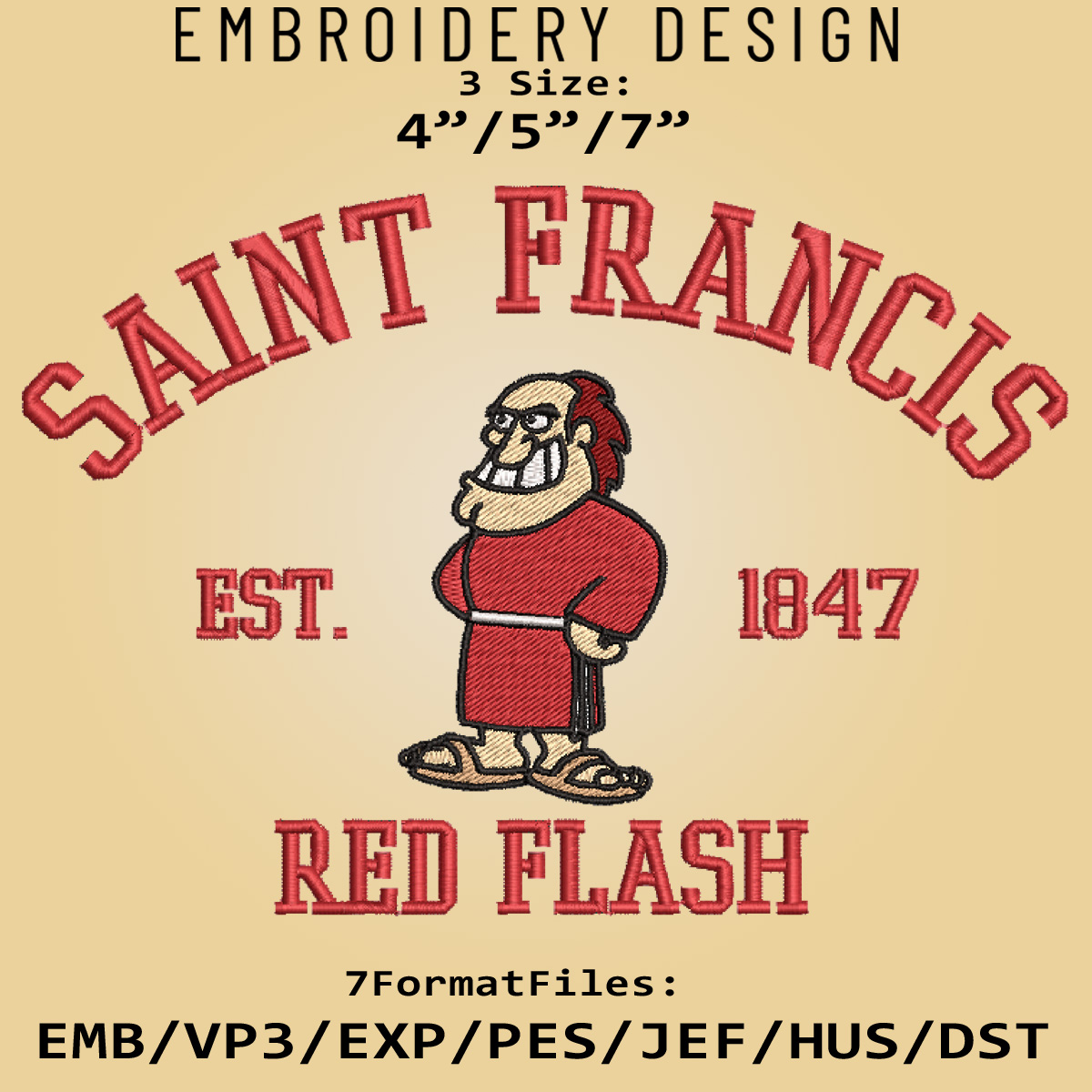 Saint Francis Red Flash T embroidery design, NCAA Logo Embro | Inspire ...