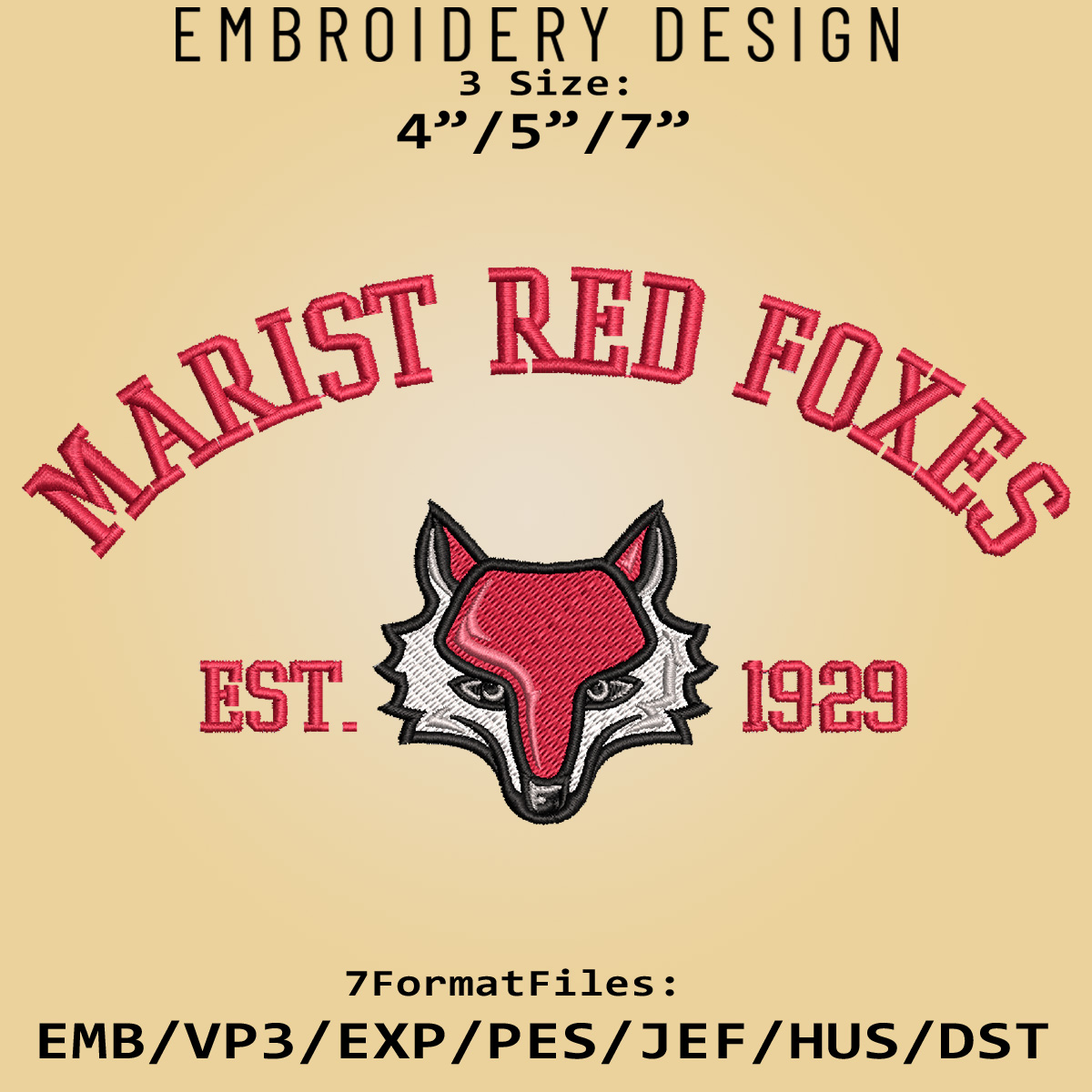 Marist Red Foxes embroidery design, NCAA Logo Embroidery Fil - Inspire ...