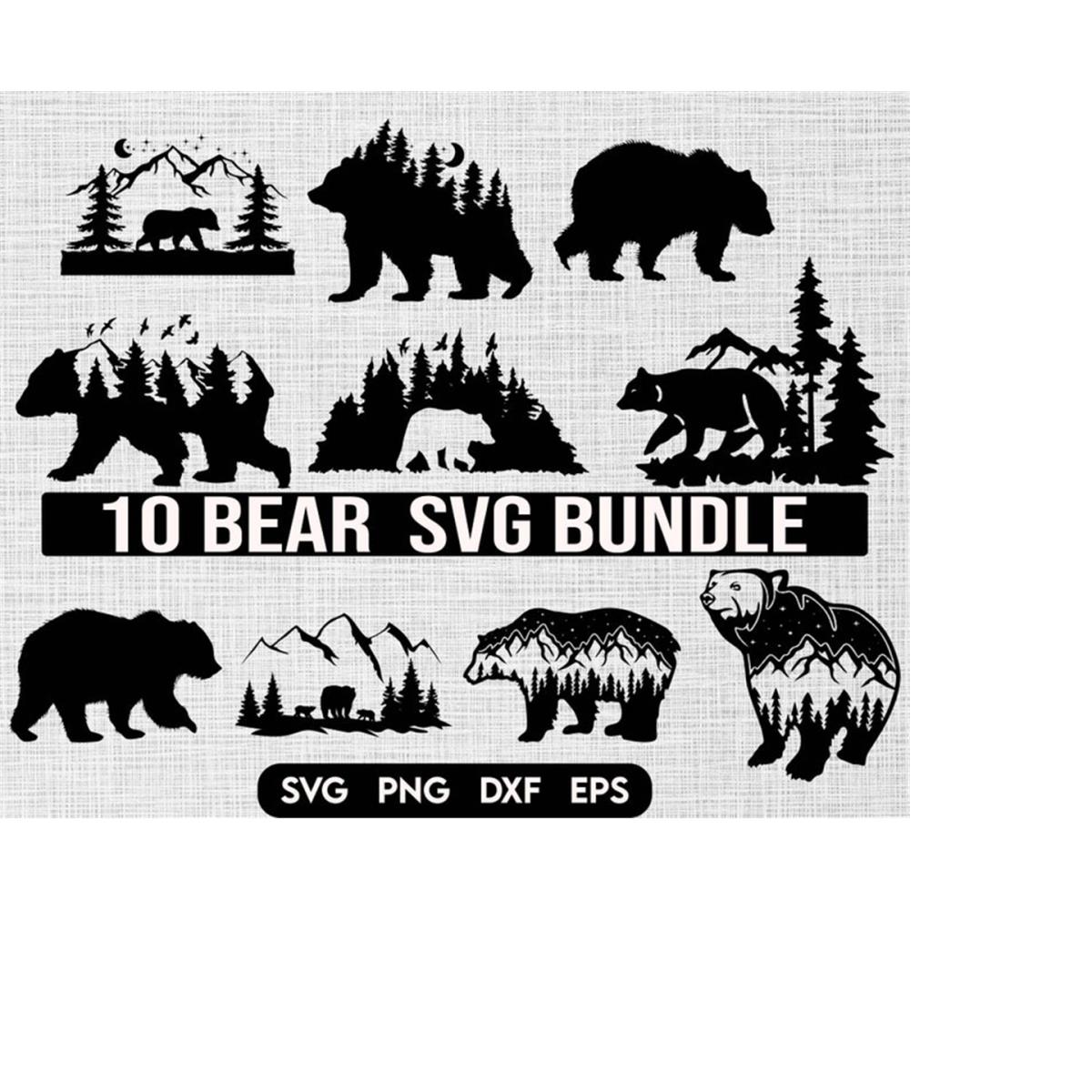 Bear SVG Bundle, Mountains Pine Trees Grizzly Bear SVG, Mama | Inspire Uplift