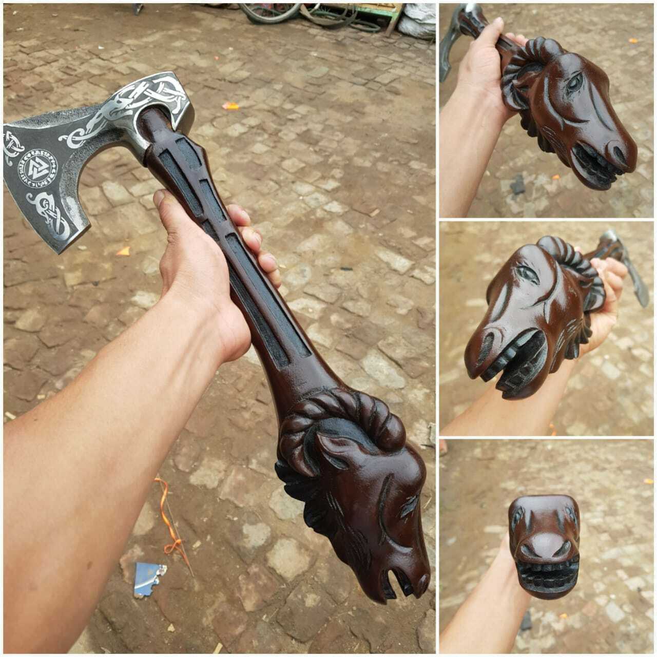 CUSTOM HANDMADE CARBON STEEL AXE HAND CARVED RAM HEAD VIKING | Inspire Uplift