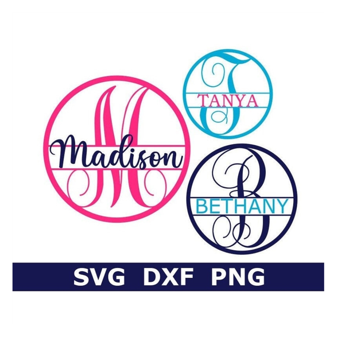 Split Monogram SVG/DXF/PNG, Keychain Script Circle Alphabet, | Inspire ...