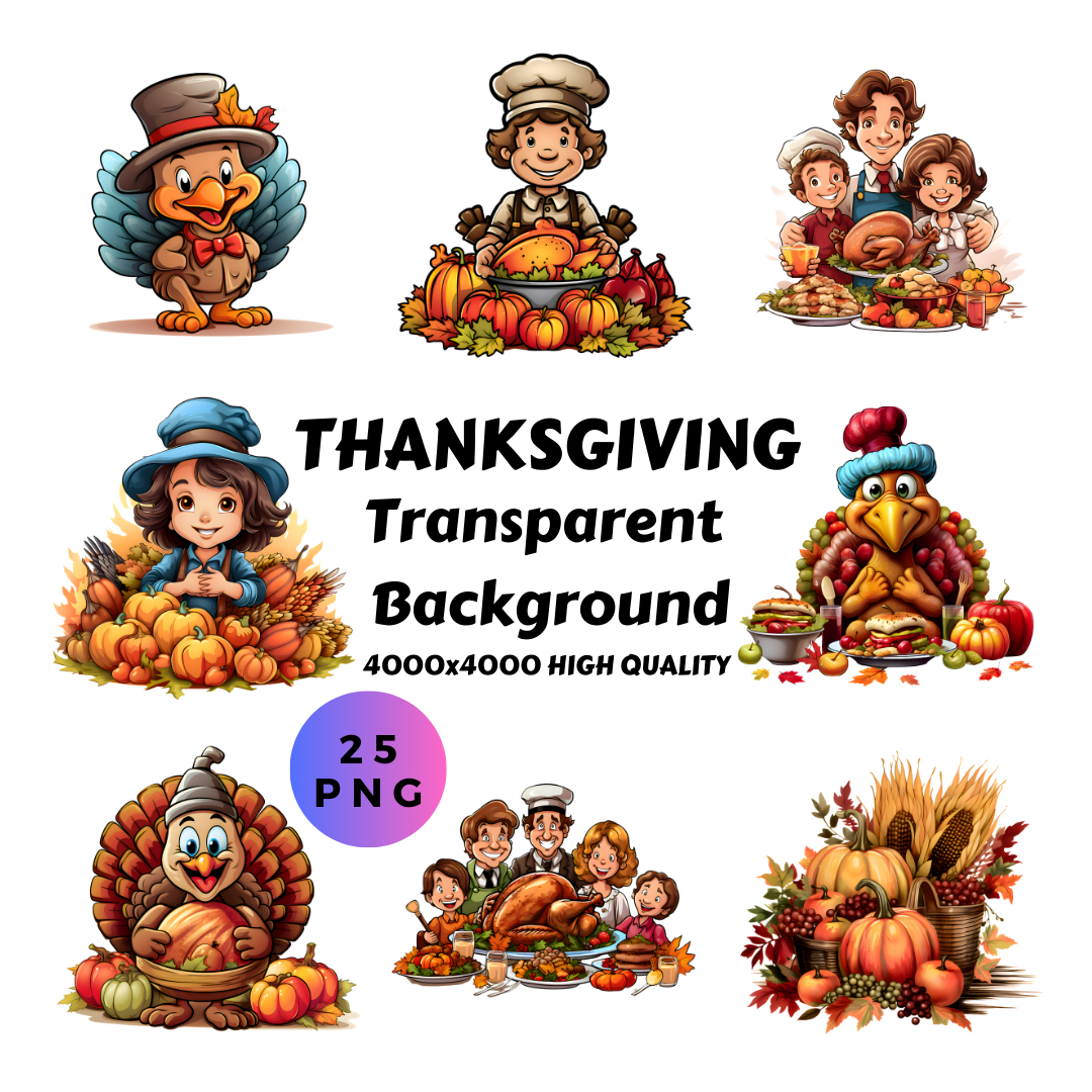 Thanksgiving Clipart Bundle - 25 PNG Grateful Festive Images | Inspire ...