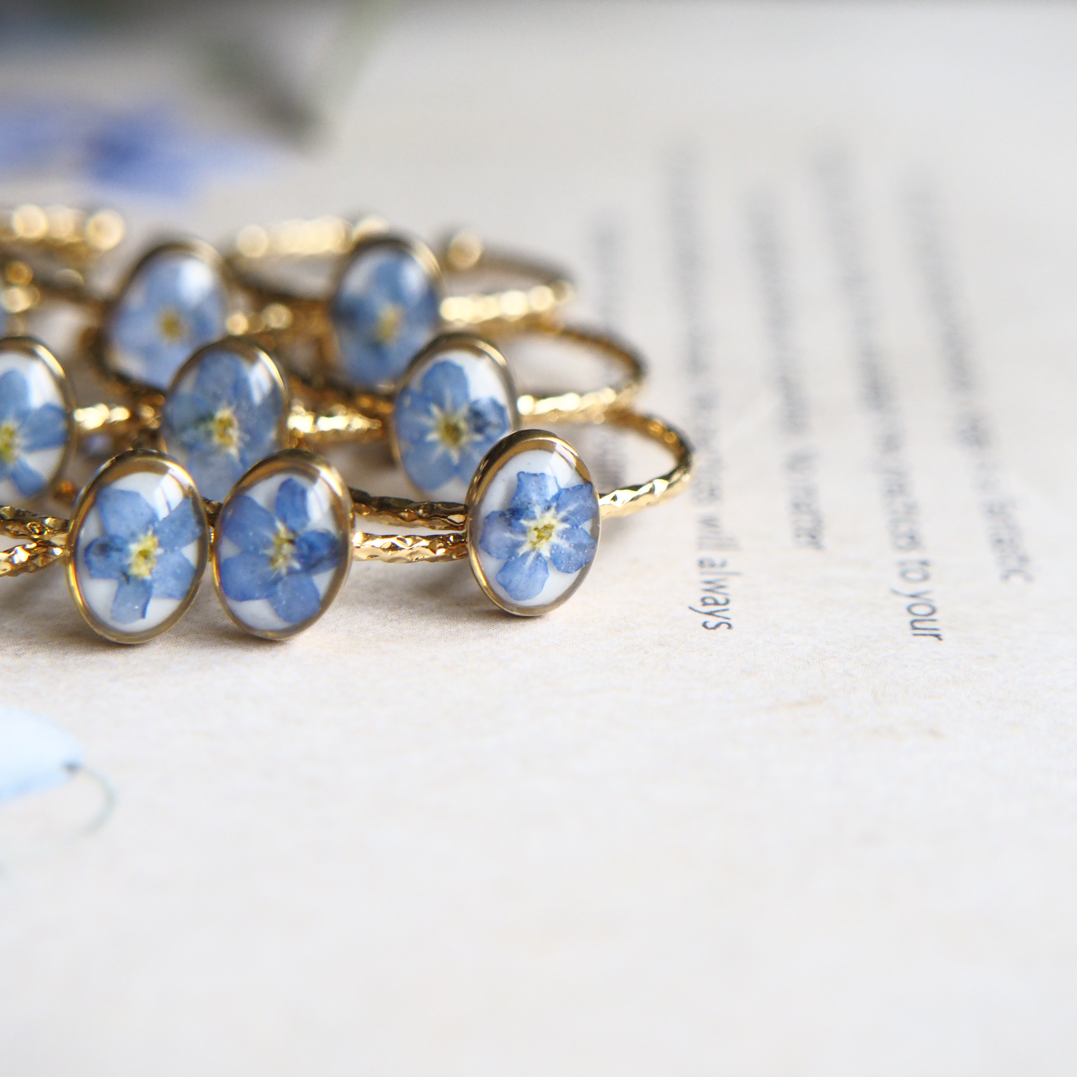Adjustable ring, Pressed forget me not flower resizable ring | Inspire ...