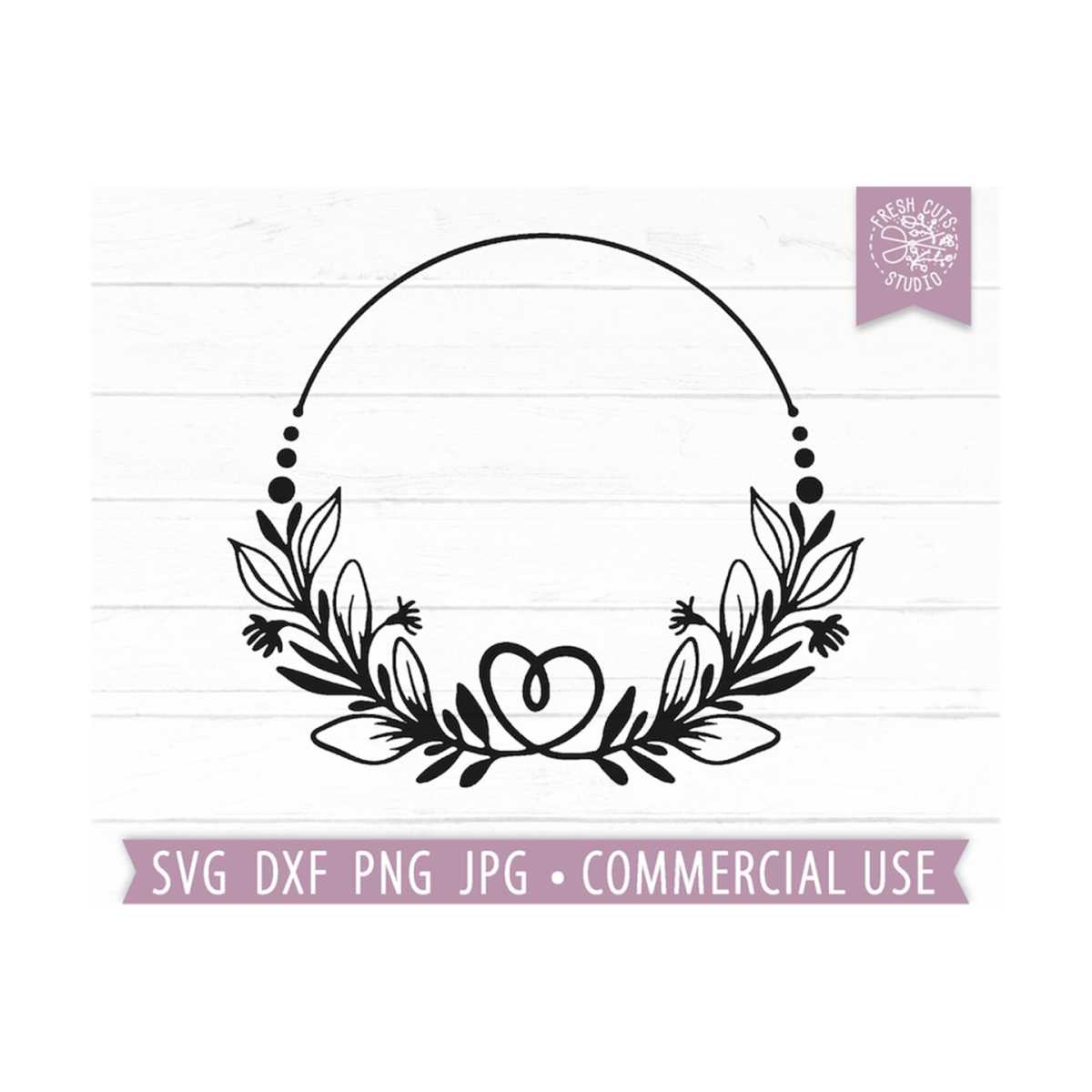 Heart Wreath SVG Cut File, Wedding Monogram Frame PNG, Hand - Inspire ...