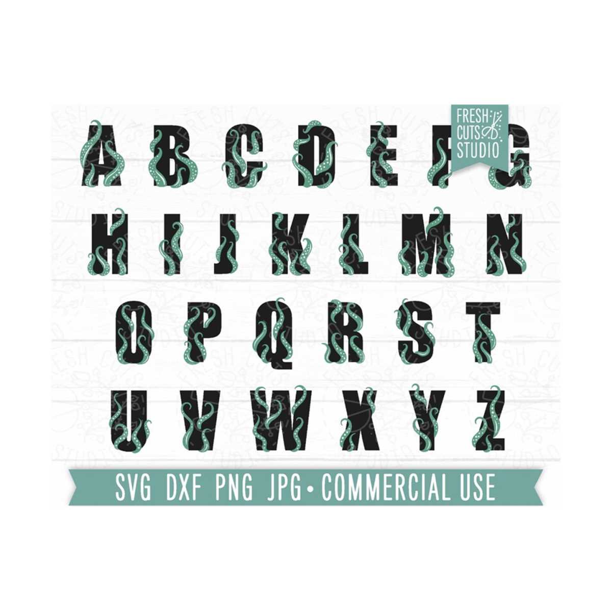 Tentacle Letters SVG, Octopus Alphabet Cut File Cricut, Silh | Inspire ...