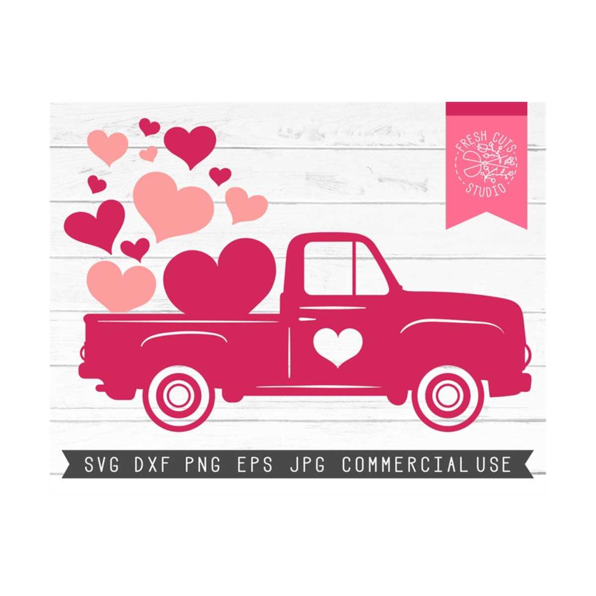 Valentine Truck Svg Instant Download, Truck Dxf with Hearts, | Inspire ...