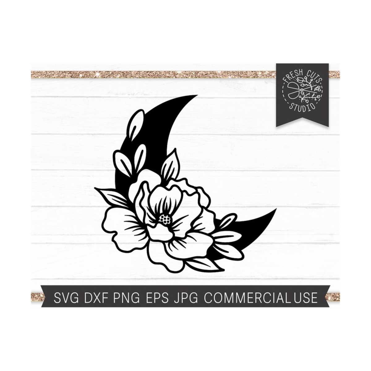 Floral Moon SVG Cut File for Cricut and Silhouette, Moon Pri - Inspire ...