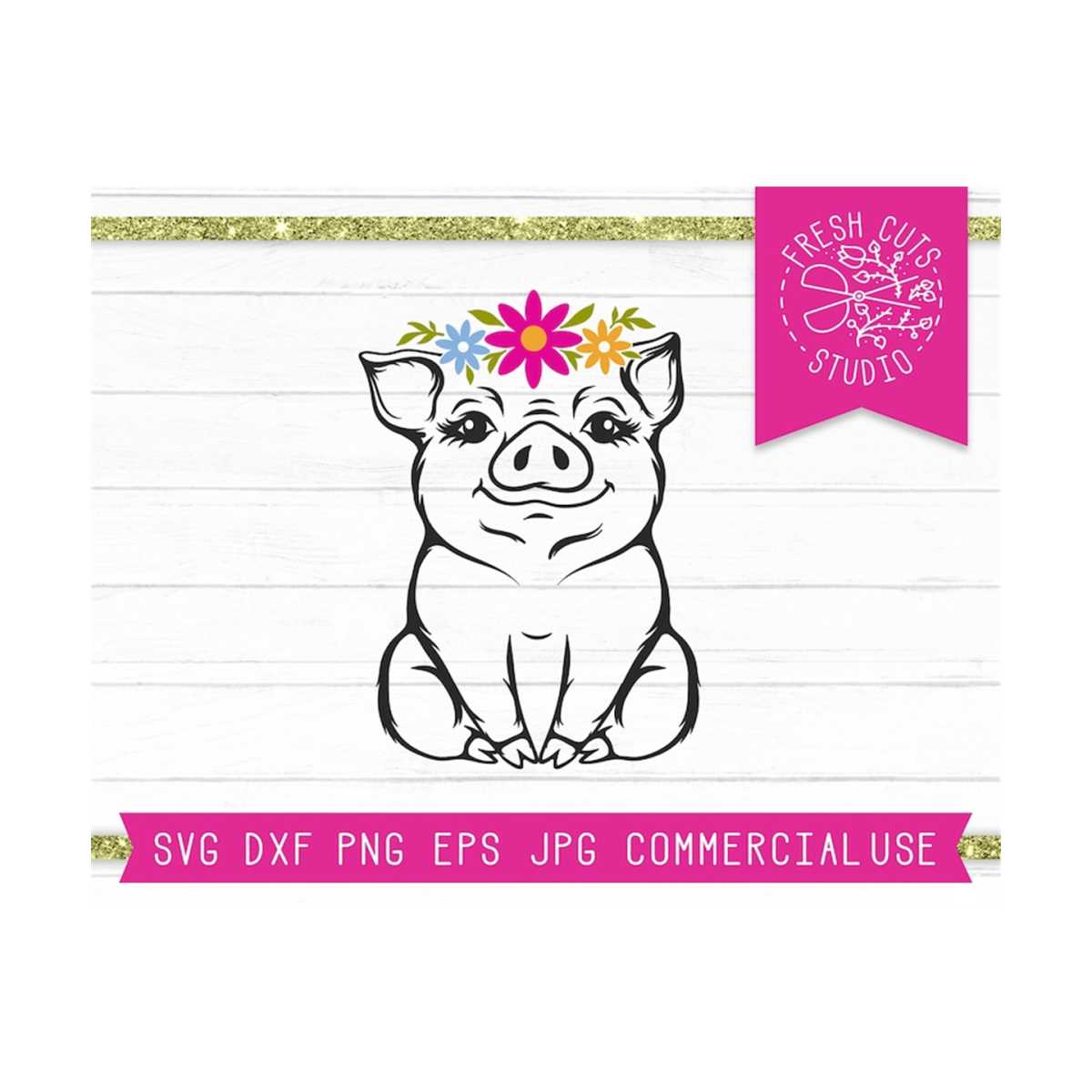 Pig SVG Cut File, Pig with Flower Crown, Sweet Piglet Svg Fi | Inspire ...