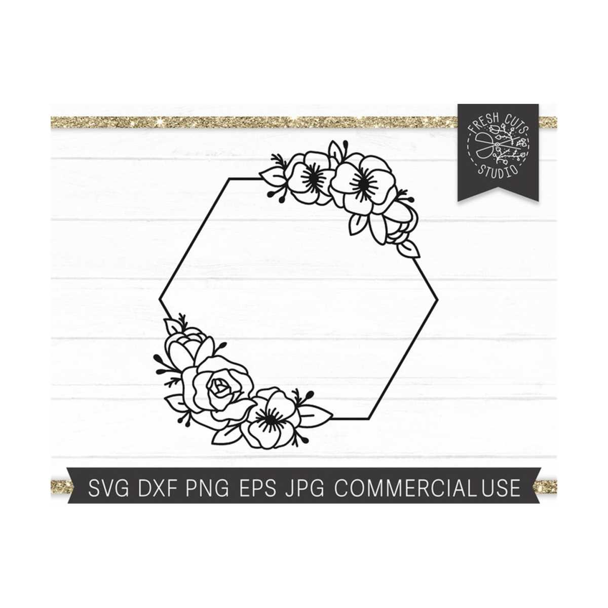 Floral Flower Monogram Frame SVG, Hexagon Delicate Frame Cut | Inspire ...