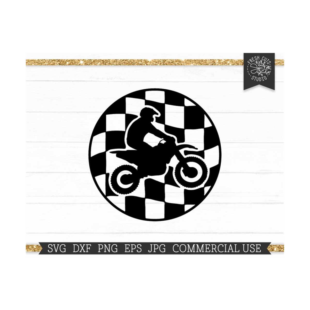 Motocross SVG Checkered Racing Flag, Motorcycle Logo Badge S - Inspire ...