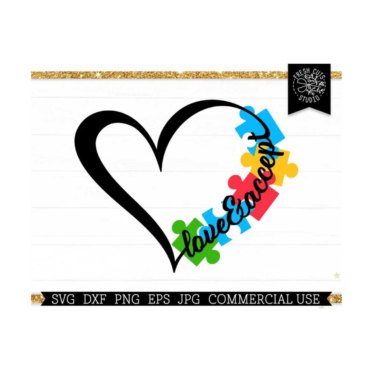 Autism SVG, Love and Accept SVG Cut File, Puzzle Piece Heart | Inspire ...
