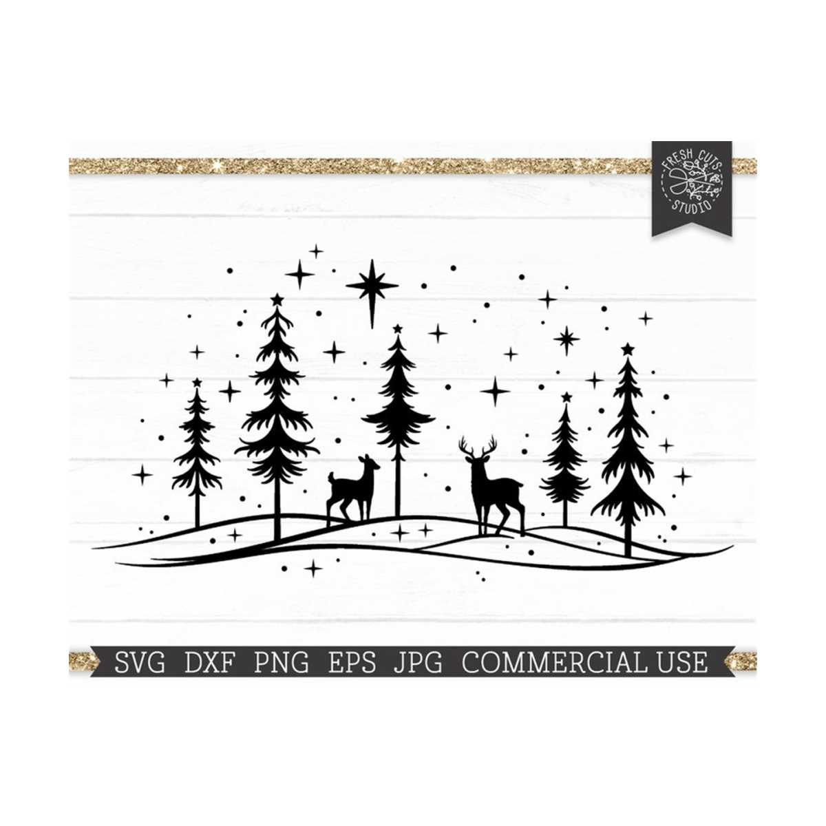 Winter Deer Scene SVG Cut File for Cricut, Snowy Forest svg, | Inspire ...