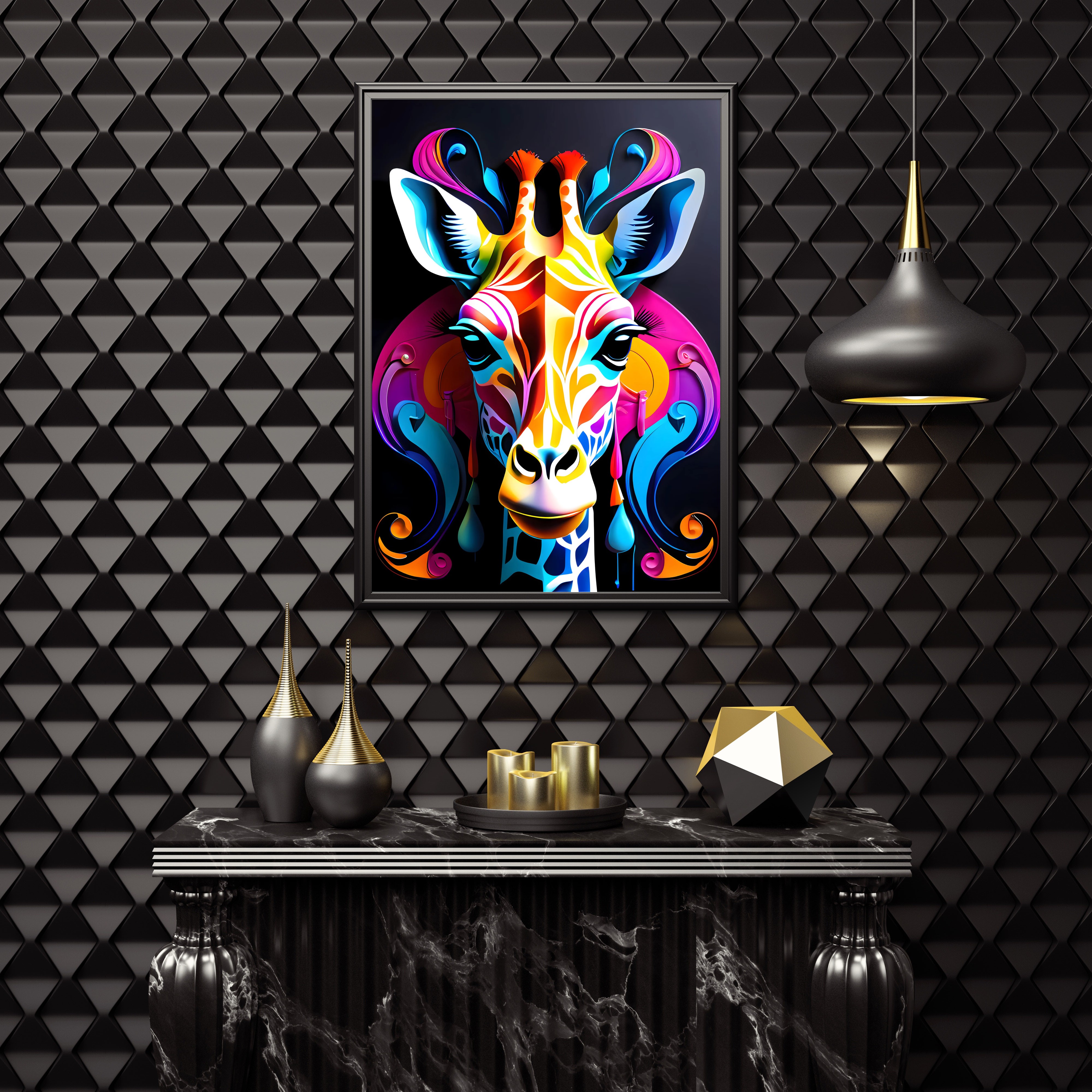Colorful Giraffe Head Digital Wall Art, 3D Colorful Giraffe - Inspire ...