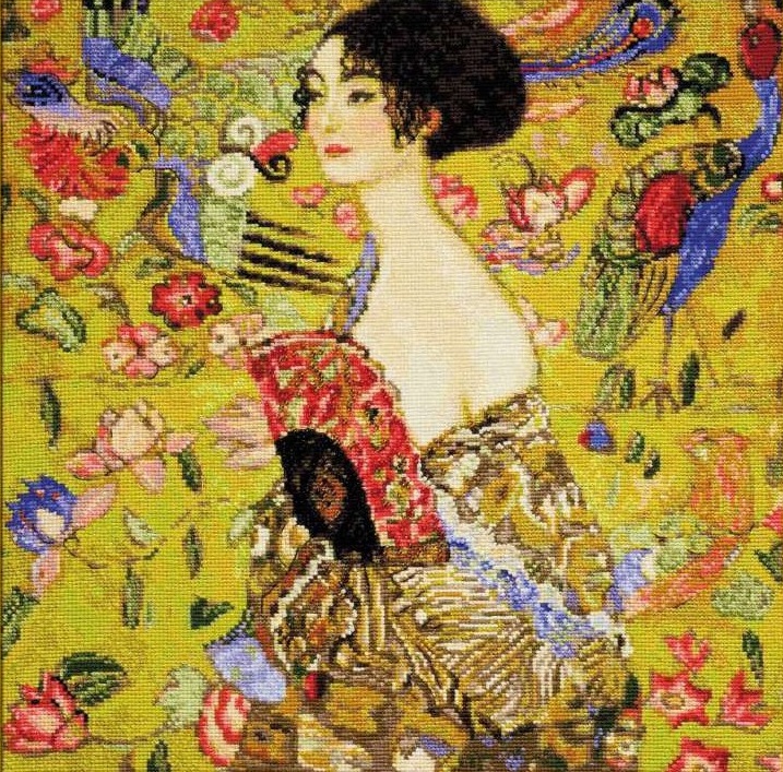 Kit Cross Stitch - Lady with a Fan Gustav Klimt - Embroidery | Inspire ...