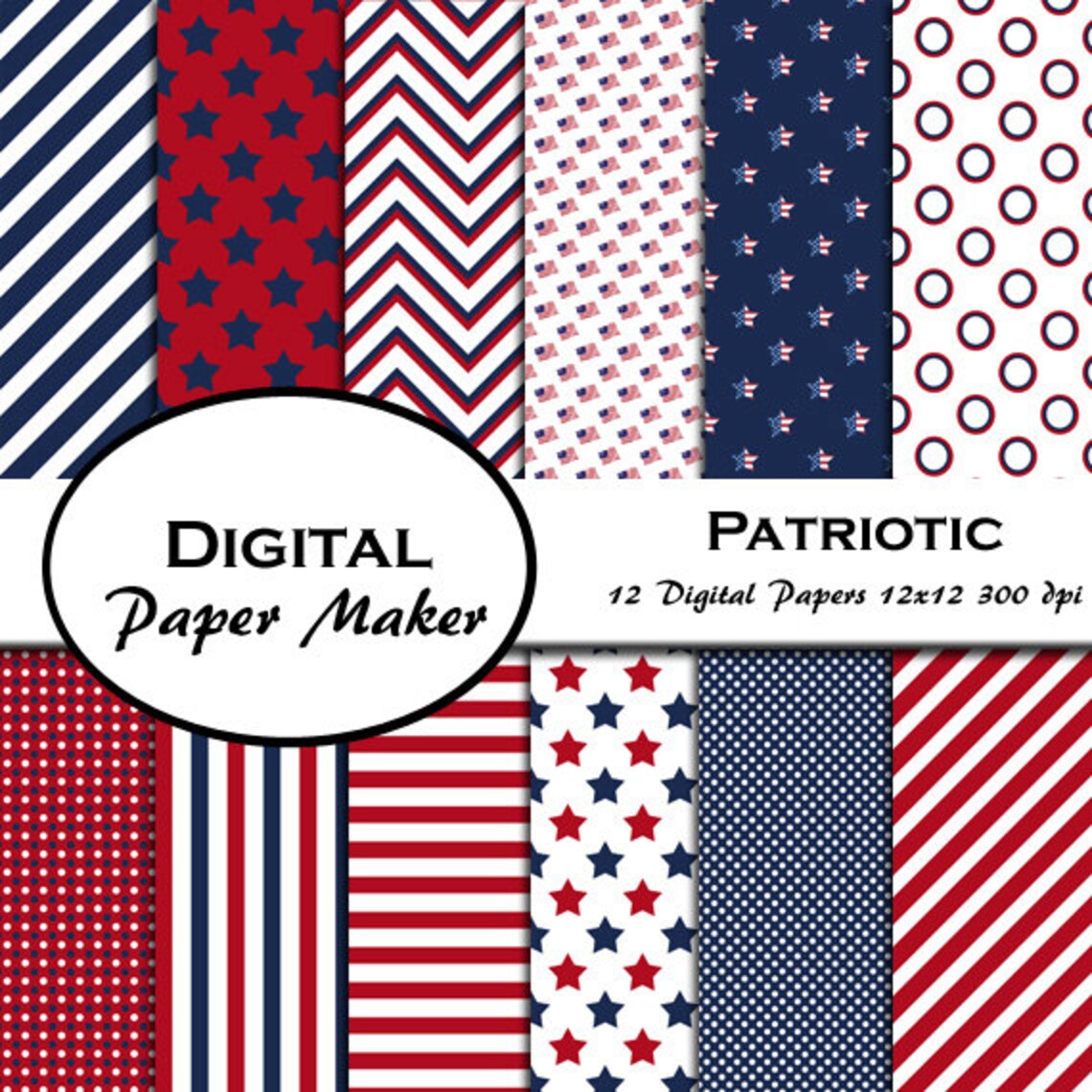 Patriotic Red, White and Blue Digital Paper good for scrapbo | Inspire ...