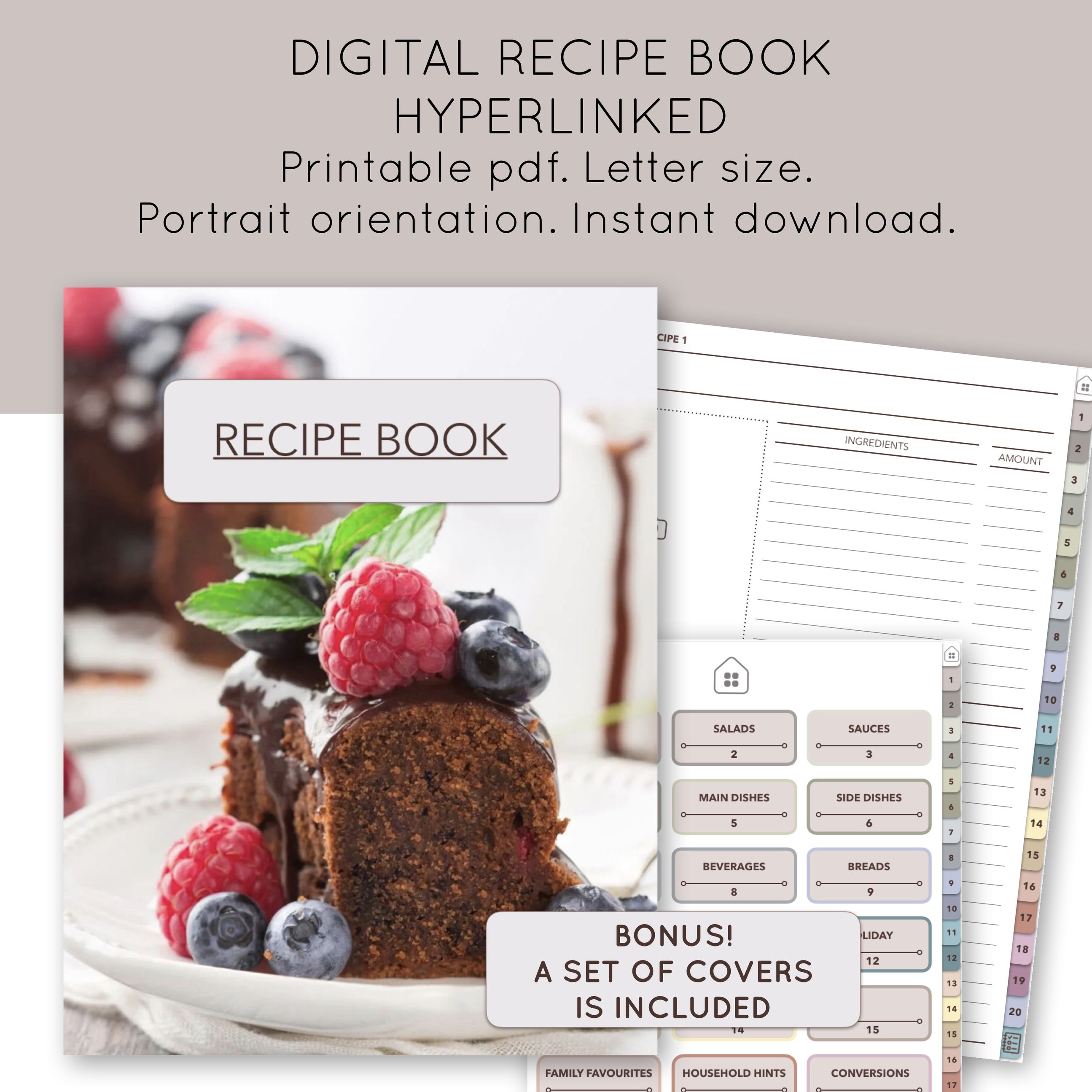 Digital Recipe Book. Family cook book. Hyperlinked Recipe Bo - Inspire ...