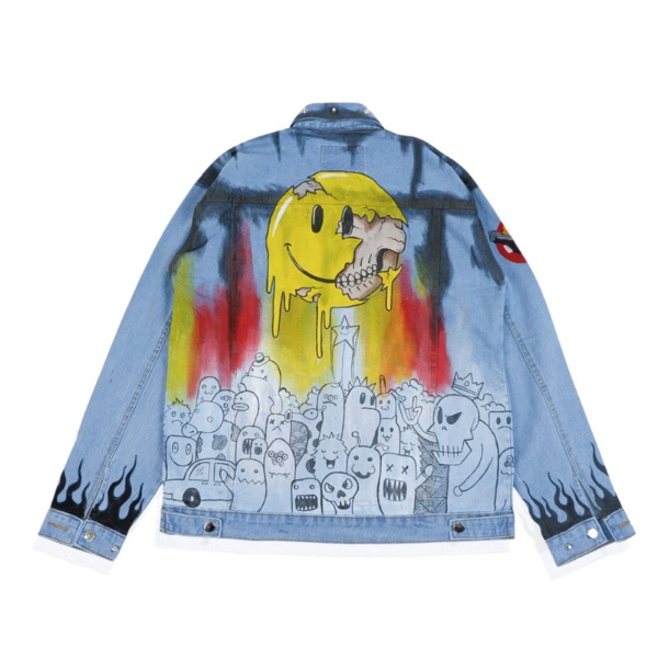 Streetwear Masterpiece: Hand-Painted Doodle Art Denim Jacket - Inspire ...
