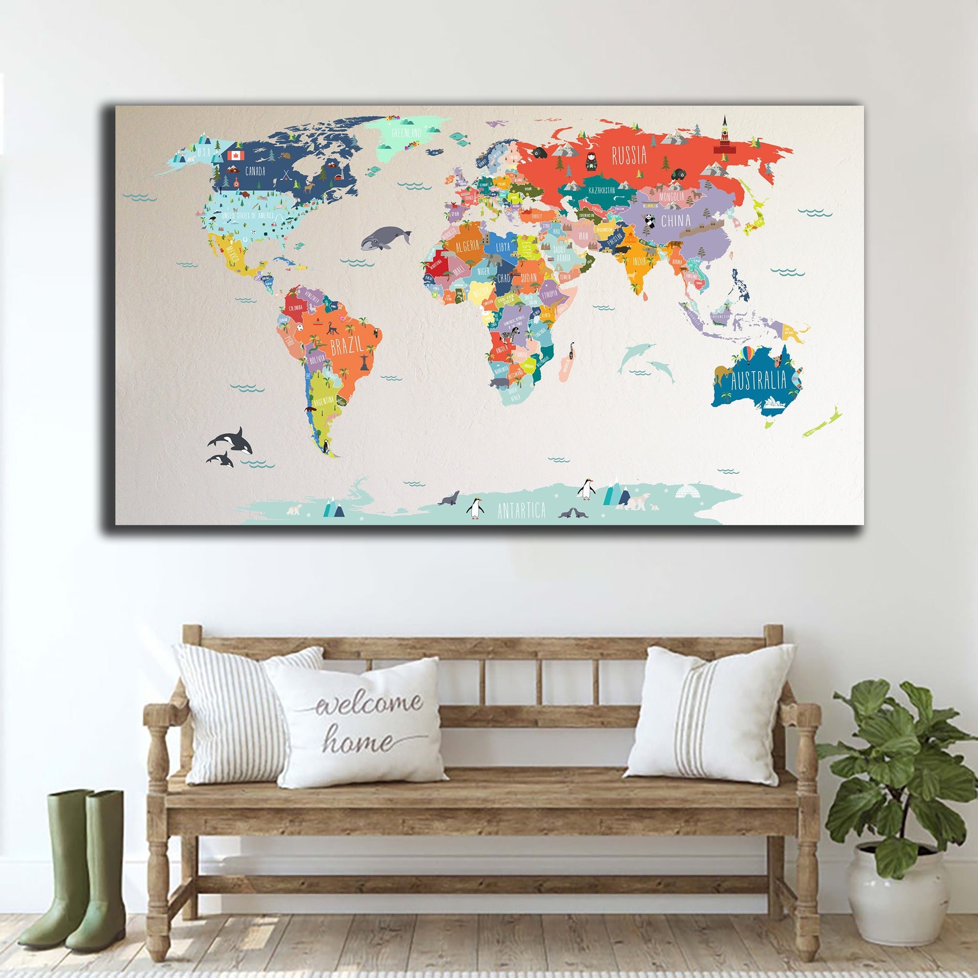 Colorful World Map, World Map Poster, Antique Style World Ma | Inspire ...