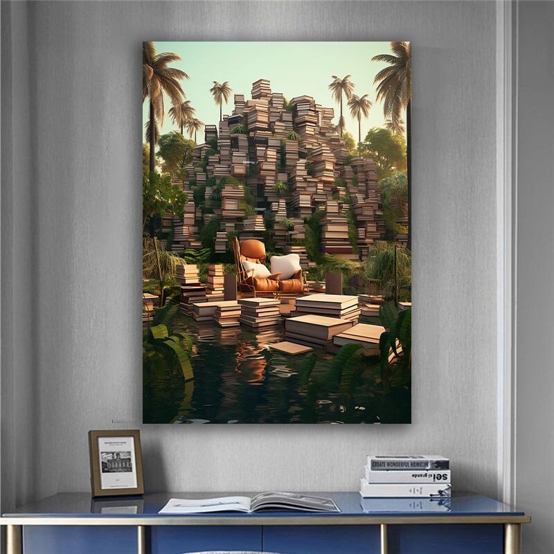 Library Canvas, Book Art, Library Surreal Wall Art, Library - Inspire ...