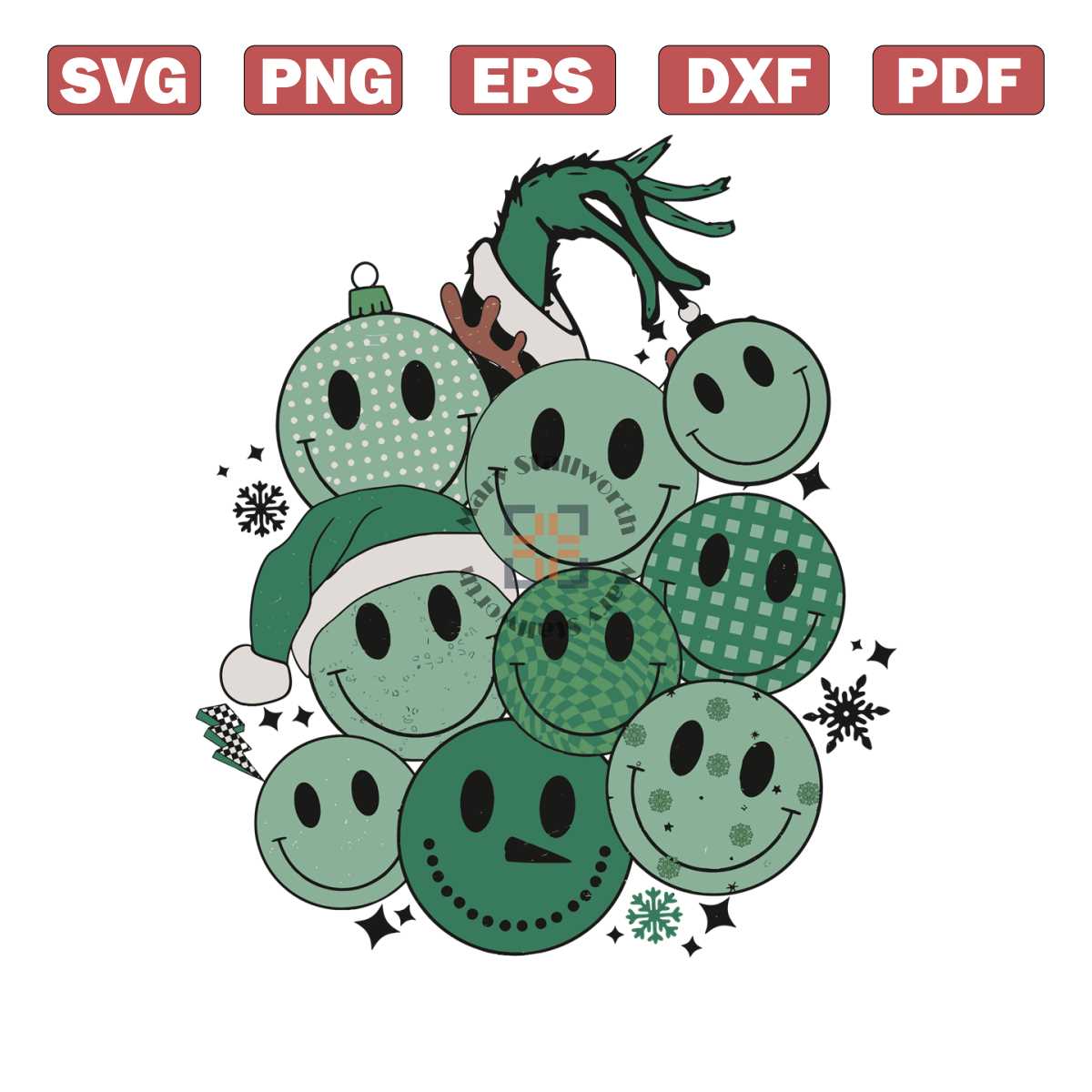 Retro Happy Christmas Smiley Face Grinch Hand SVG File | Inspire Uplift