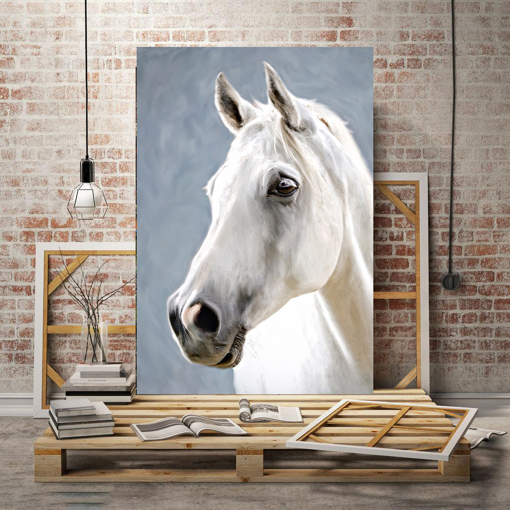 White Horse Glitter Embroidered, Wall Decor, Canvas Painting | Inspire ...