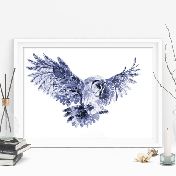 Owl Art Print, Printable Download, Blue Watercolor Print, Wi - Inspire ...