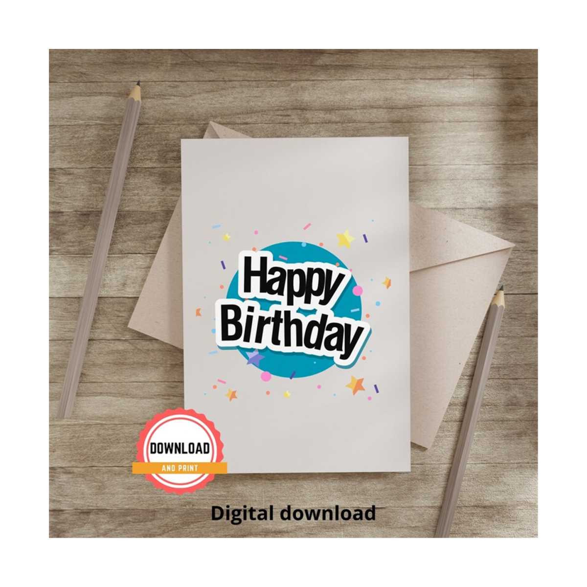 blue HAPPY BIRTHDAY card, Printable cards, Calligraphy card, - Inspire ...