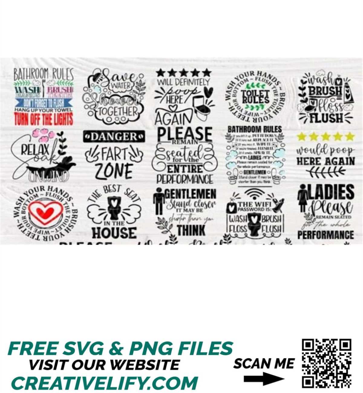 20 Bathroom SVG Bundle, Toilet Quotes, Bathroom Sign Svg, Wa - Inspire ...